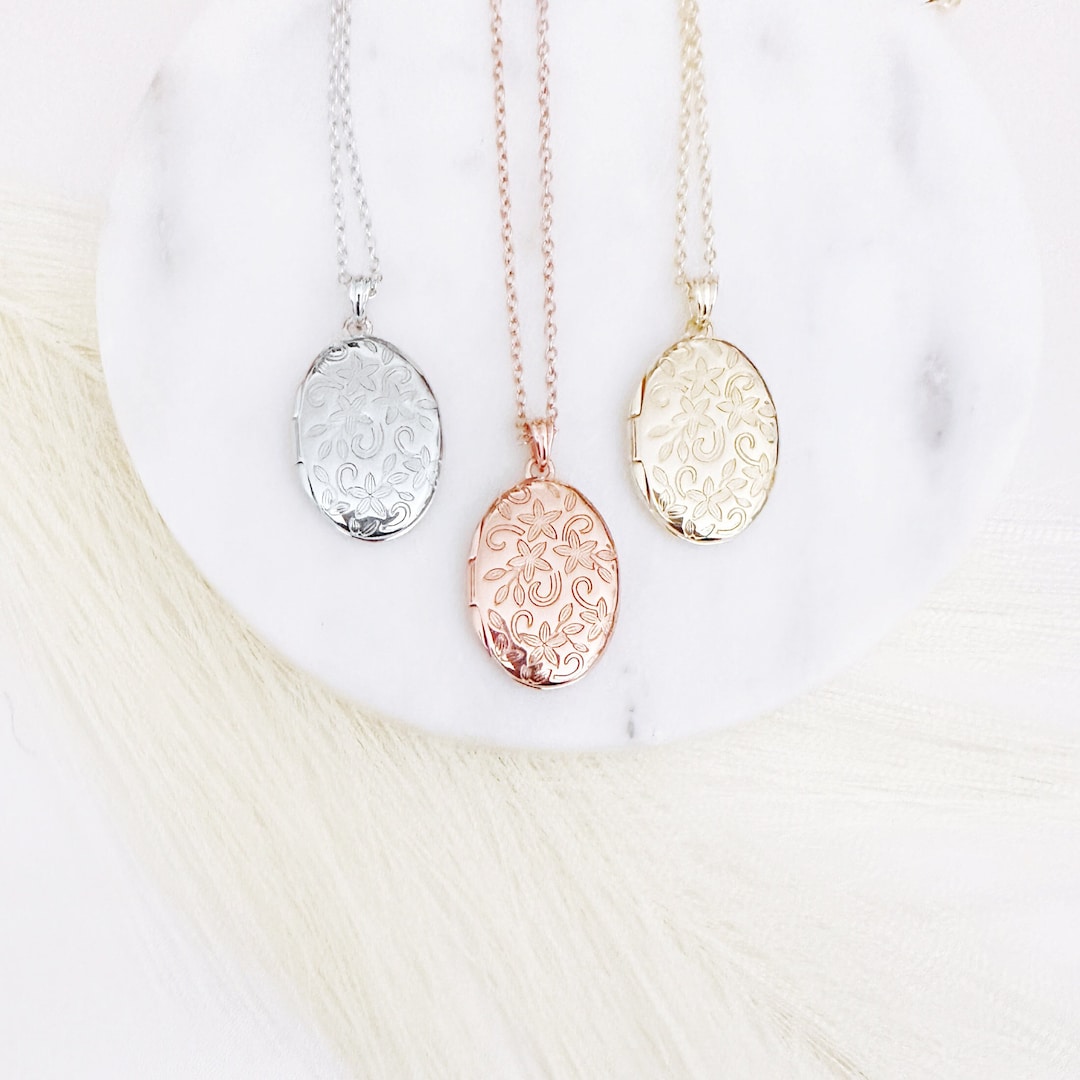 Oval Locket / Small Locket / Sterling Silver Locket / Flower Locket ...