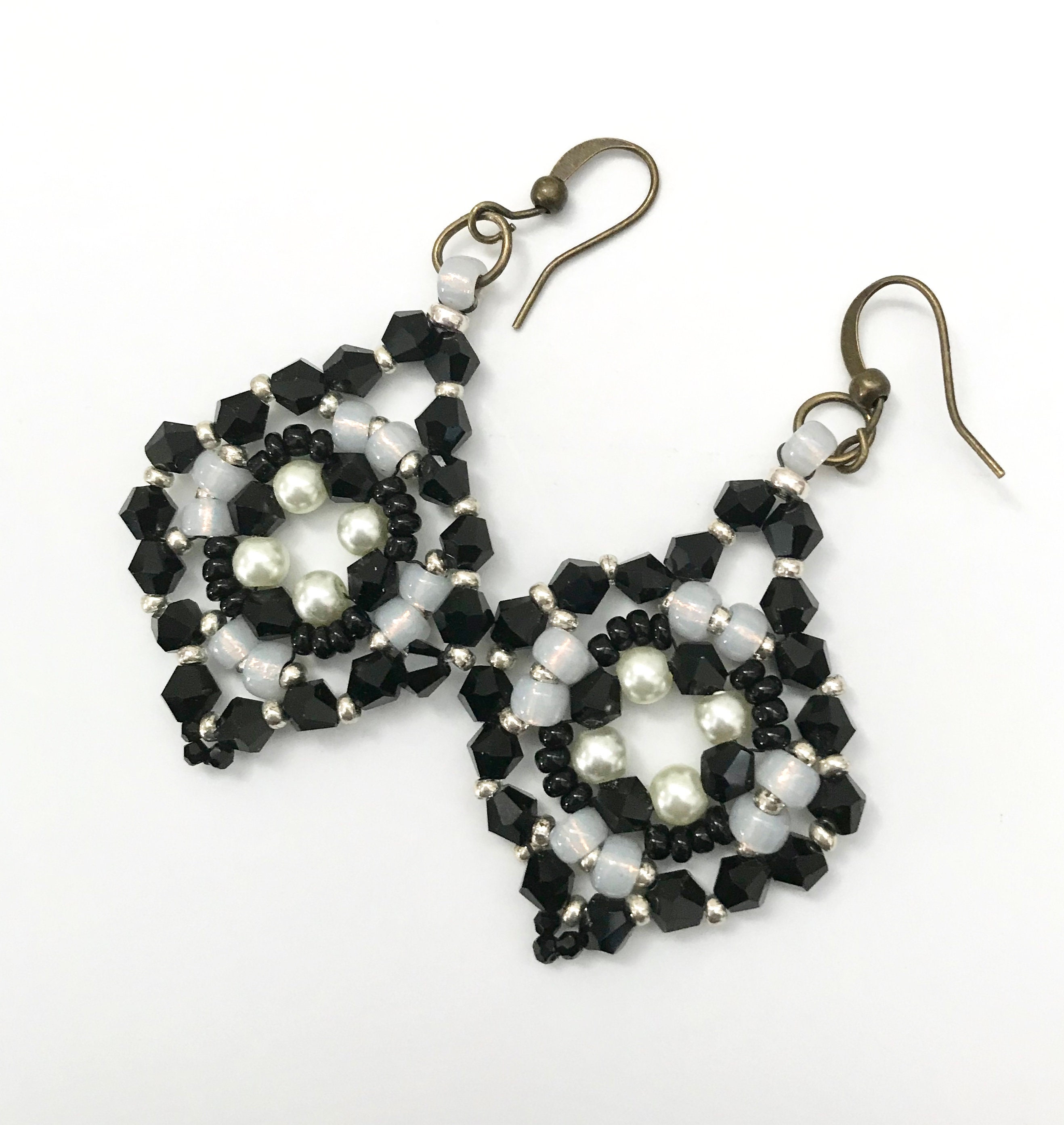 Black Crystal Bead Dangle Earrings: Handmade Brass Wire Jewelry - Etsy