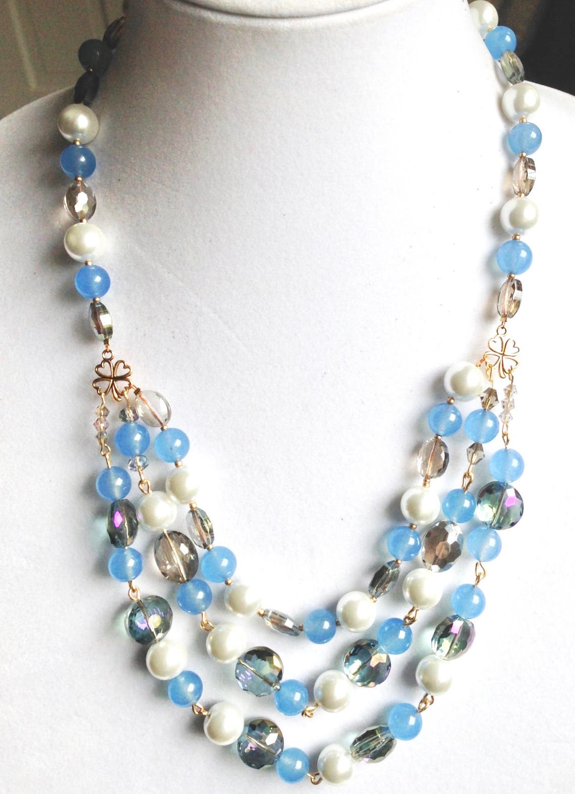 Handmade Blue Bead Crystal Necklace for Women/Pearl Bead | Etsy