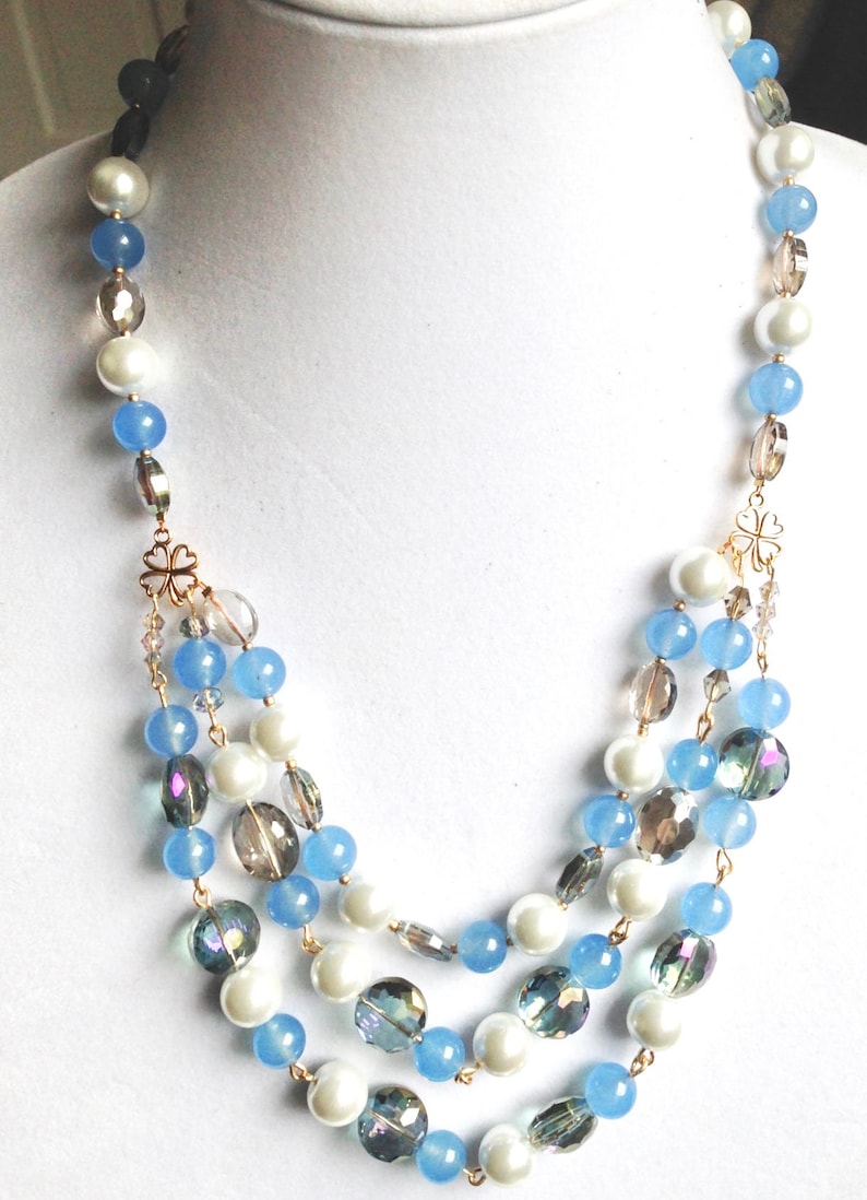 Handmade Blue Bead Crystal Necklace for Women/Pearl Bead | Etsy
