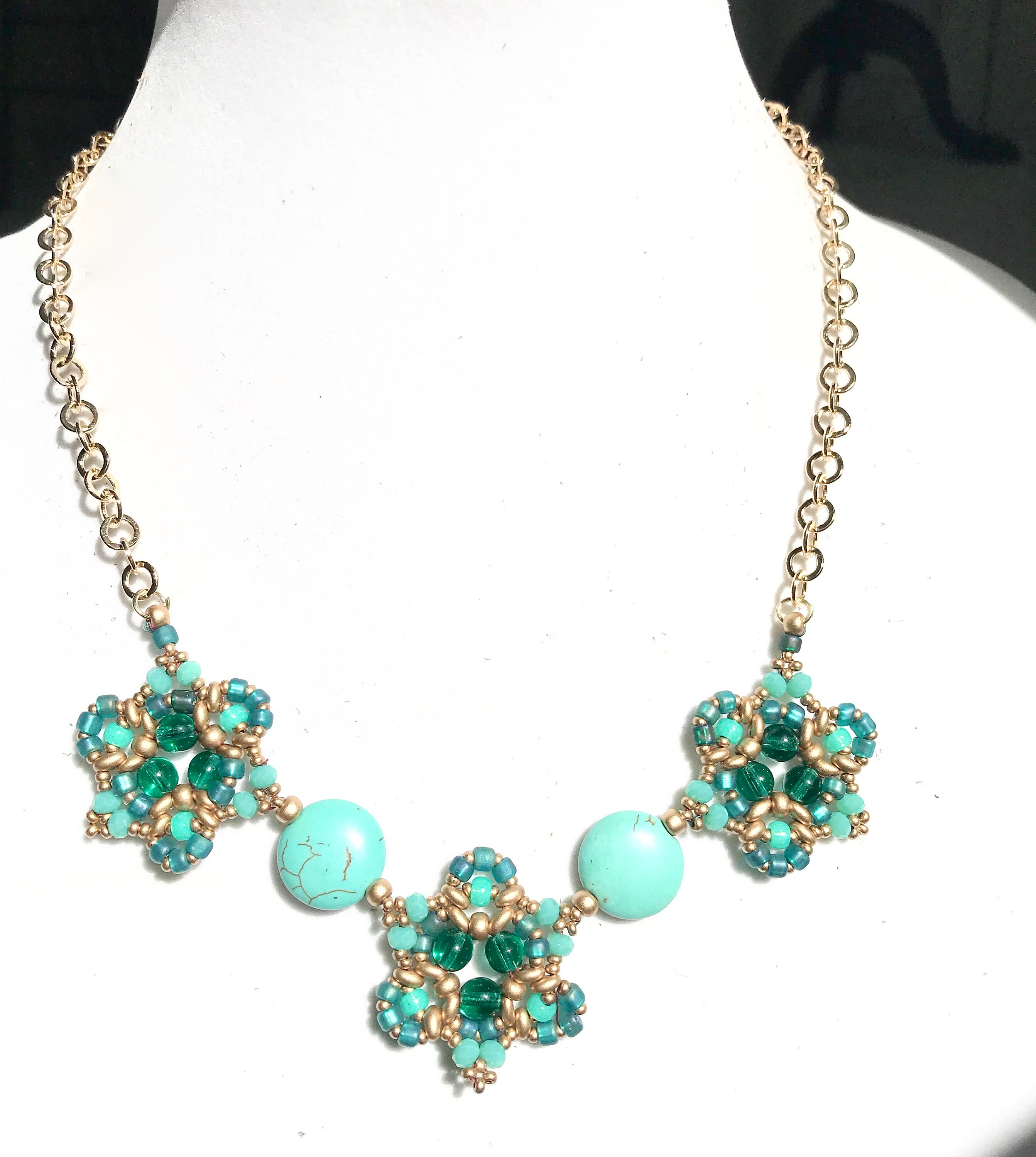 Handmade Bead Necklace for Women, Blue Turquoise Necklace, Short Chain ...