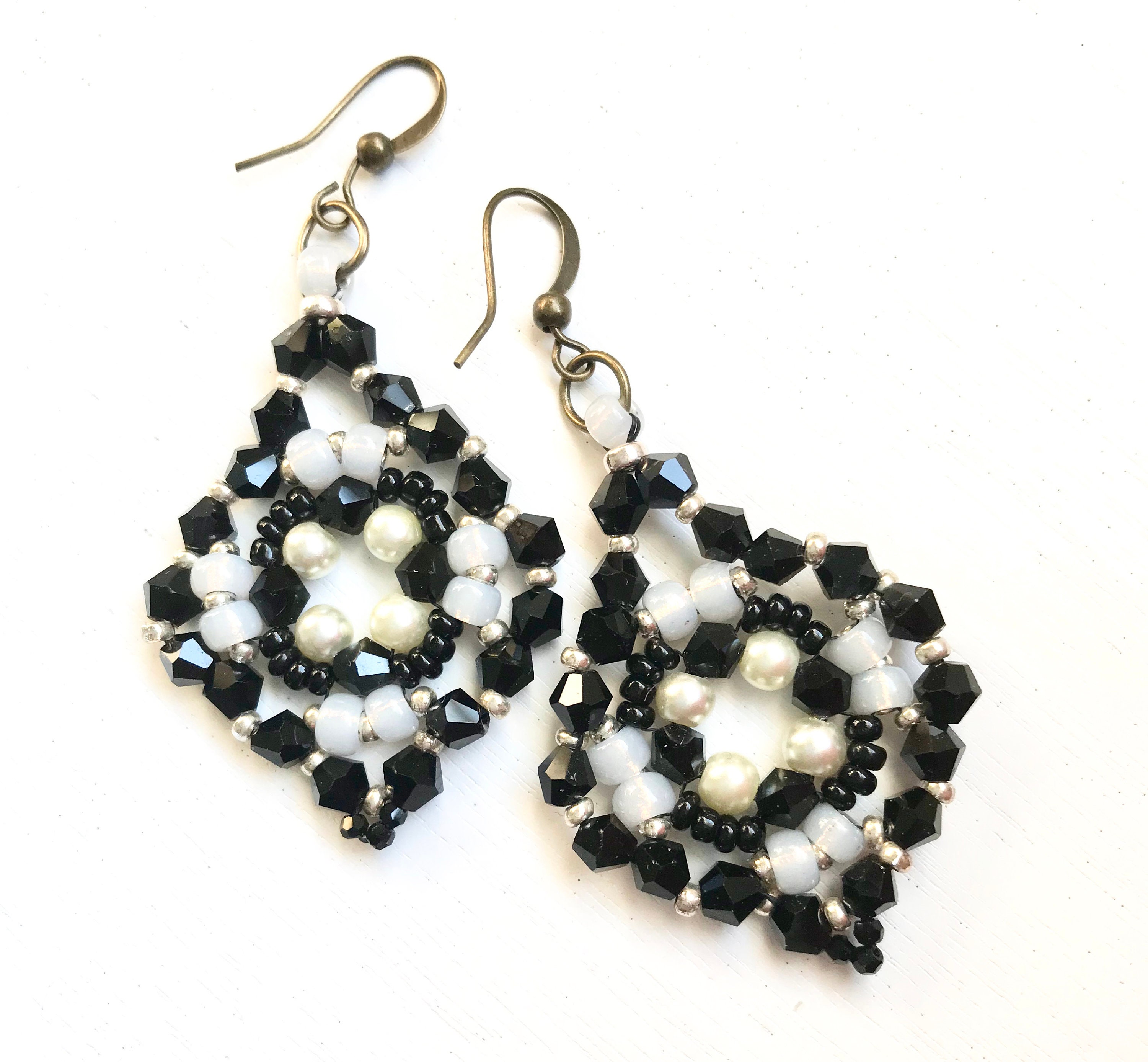 Black Crystal Bead Dangle Earrings: Handmade Brass Wire Jewelry - Etsy