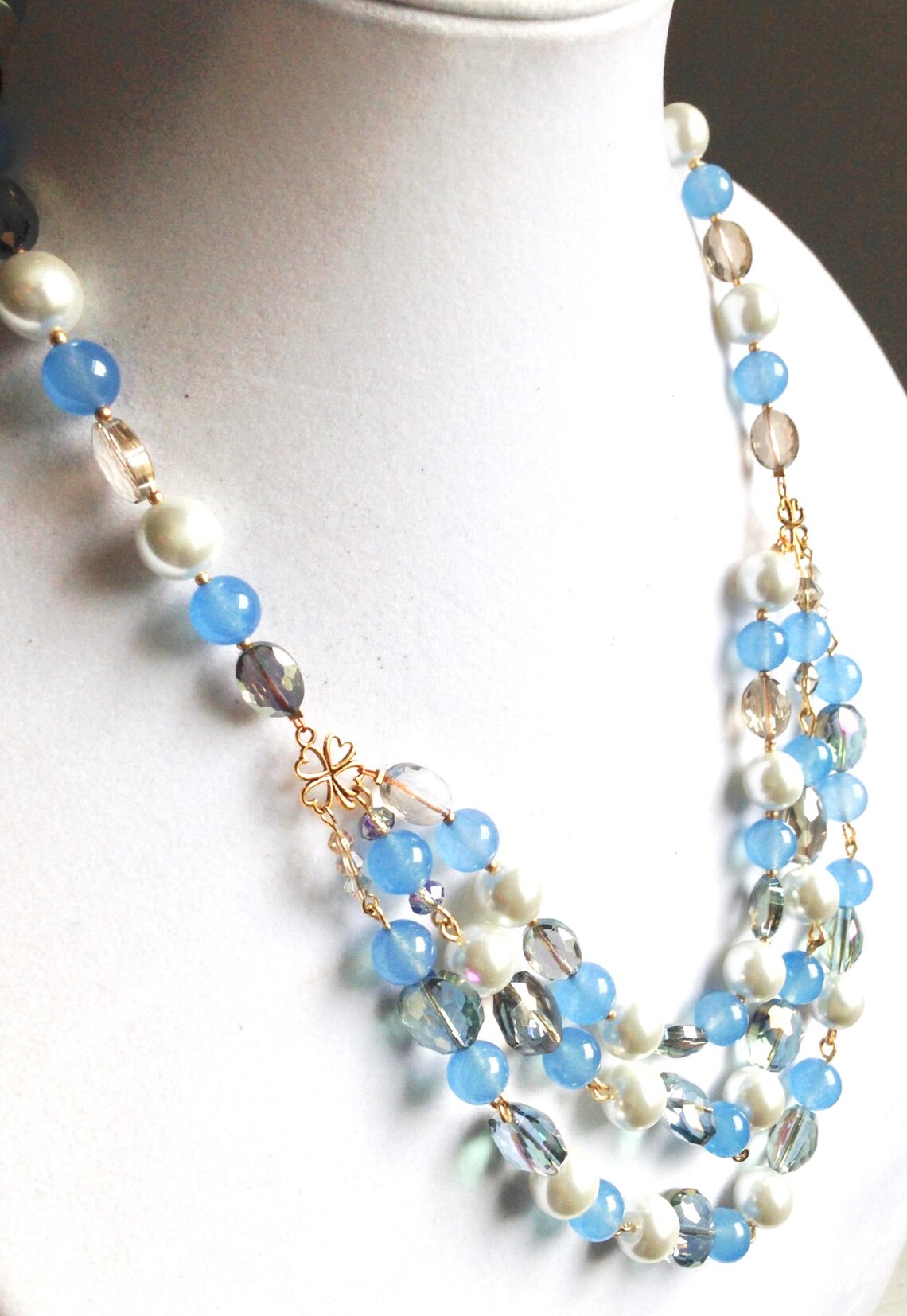 Handmade Blue Bead Crystal Necklace for Women/Pearl Bead | Etsy