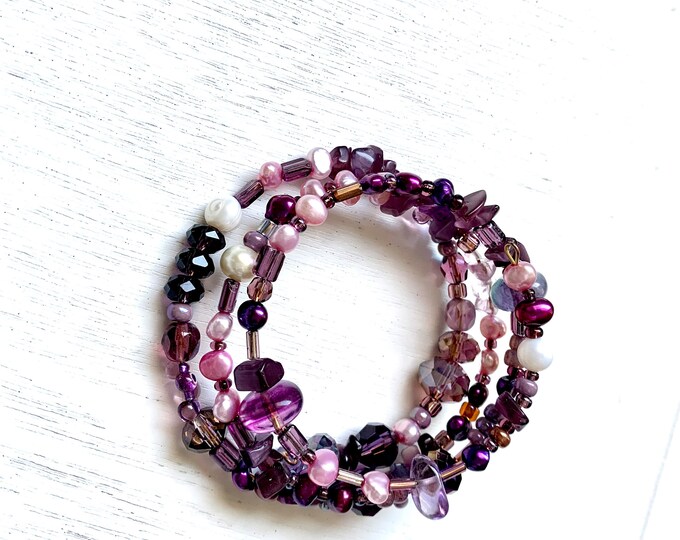 Purple Memory Wire Bracelet for Women, Colorful Memory Wire Bangle ...