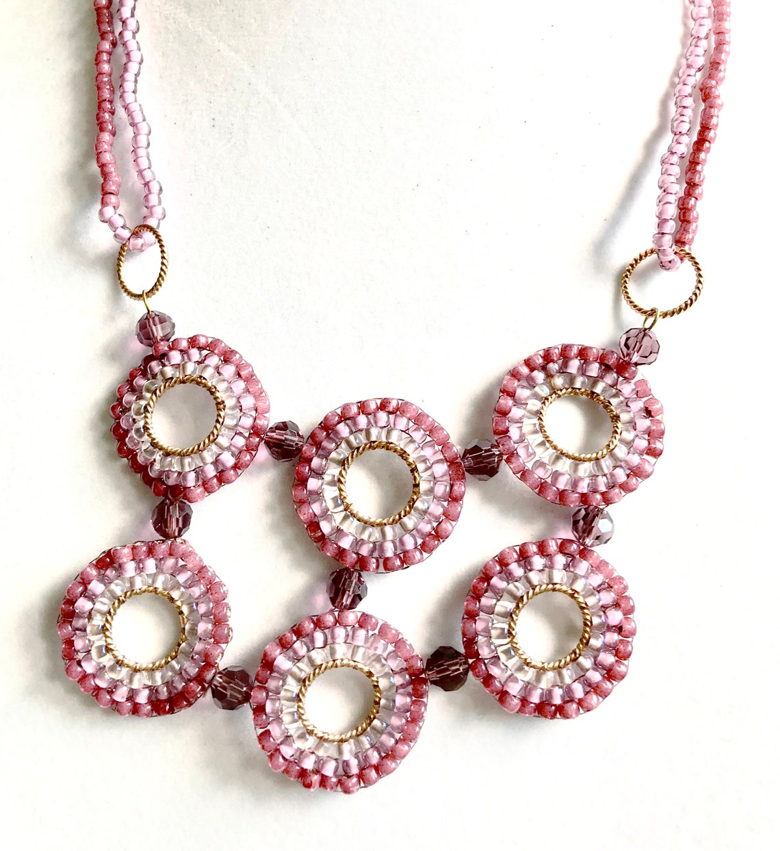 Pink Artisan Jewelry Necklace Women Handmade Beaded Circles - Etsy