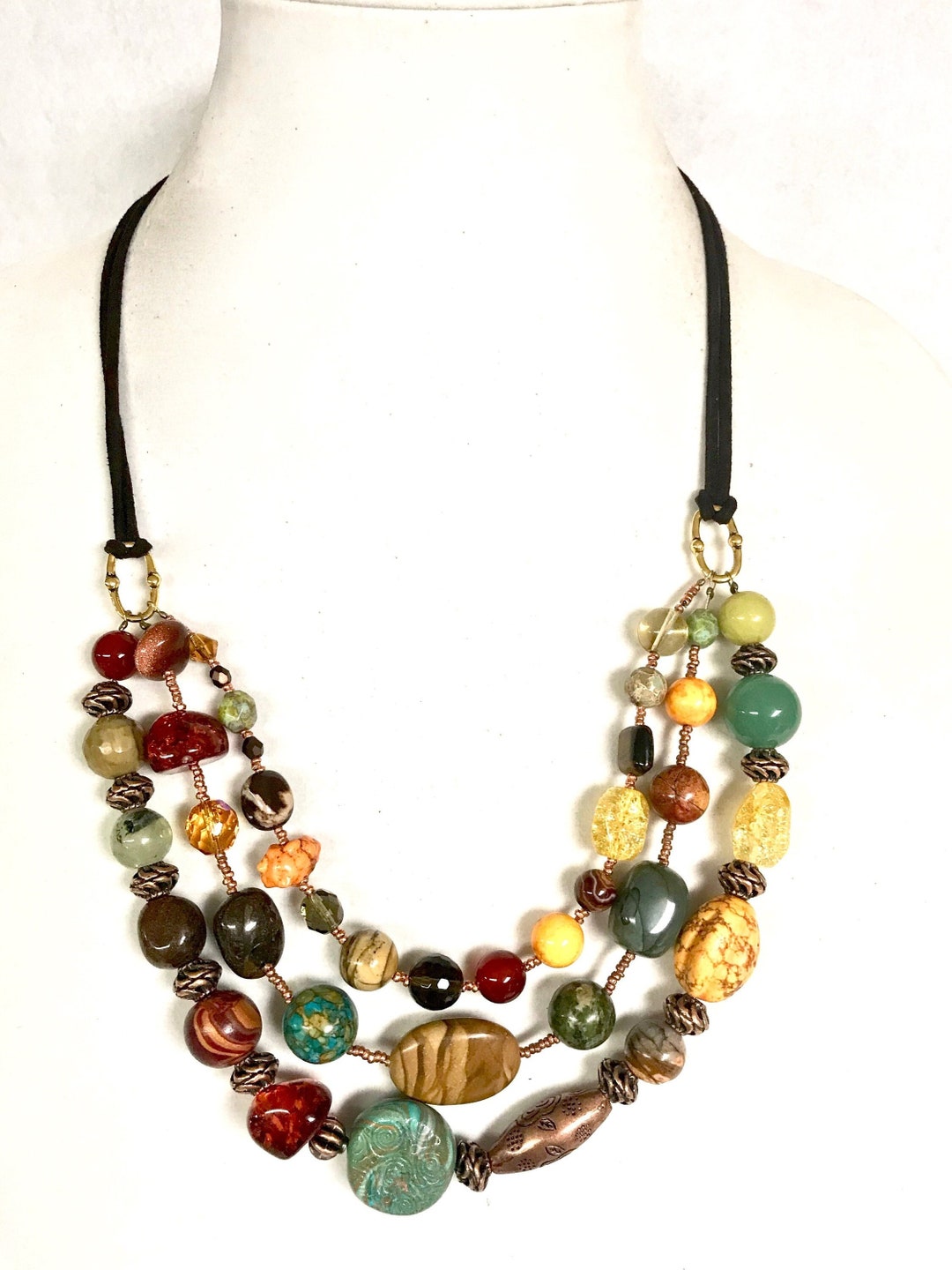 Boho Multi Strand Necklace, Hand Craft Colorful Chunky Necklace ...