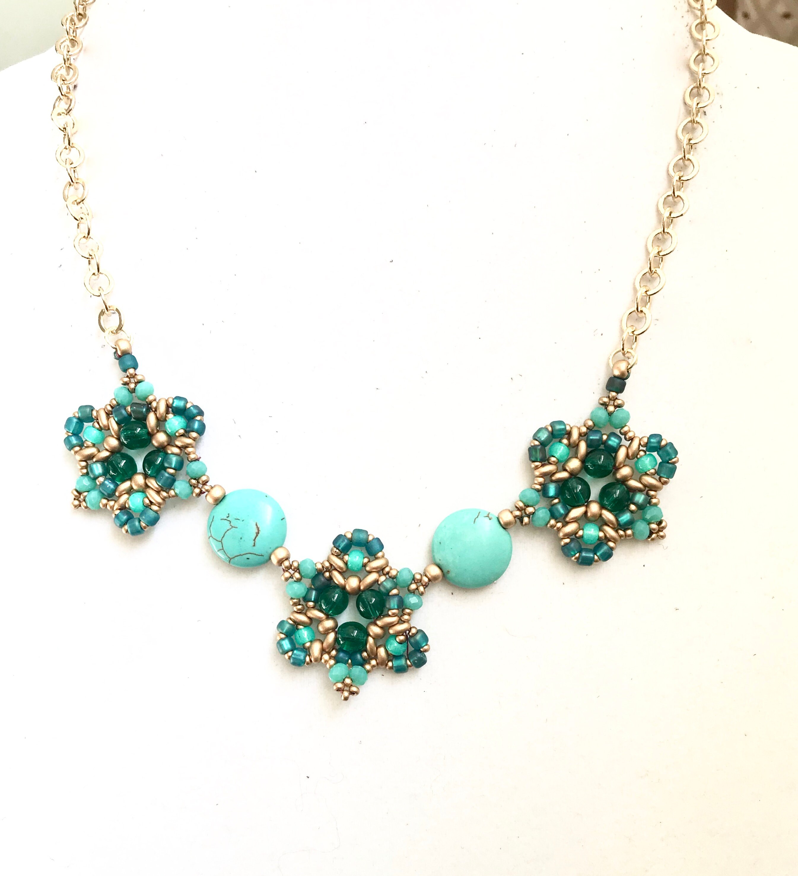 Handmade Bead Necklace for Women, Blue Turquoise Necklace, Short Chain ...