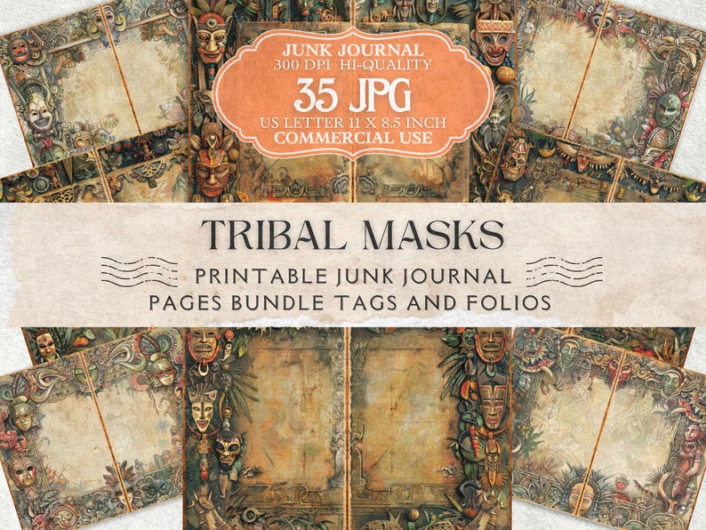 Tribal Mask Junk Journal Printable – African Art, Scrapbook Paper (PDF ...
