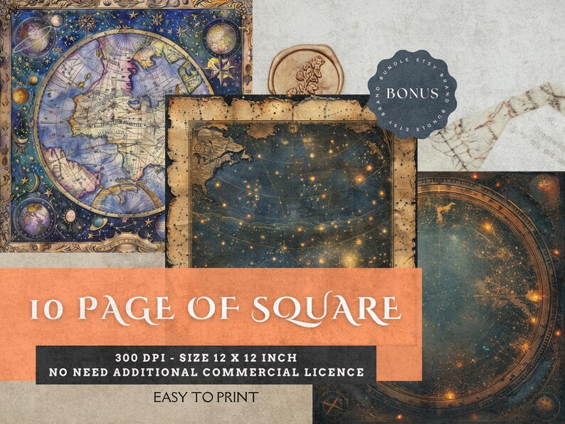 Celestial Maps Constellations Design Vintage Junk Journal Printable ...