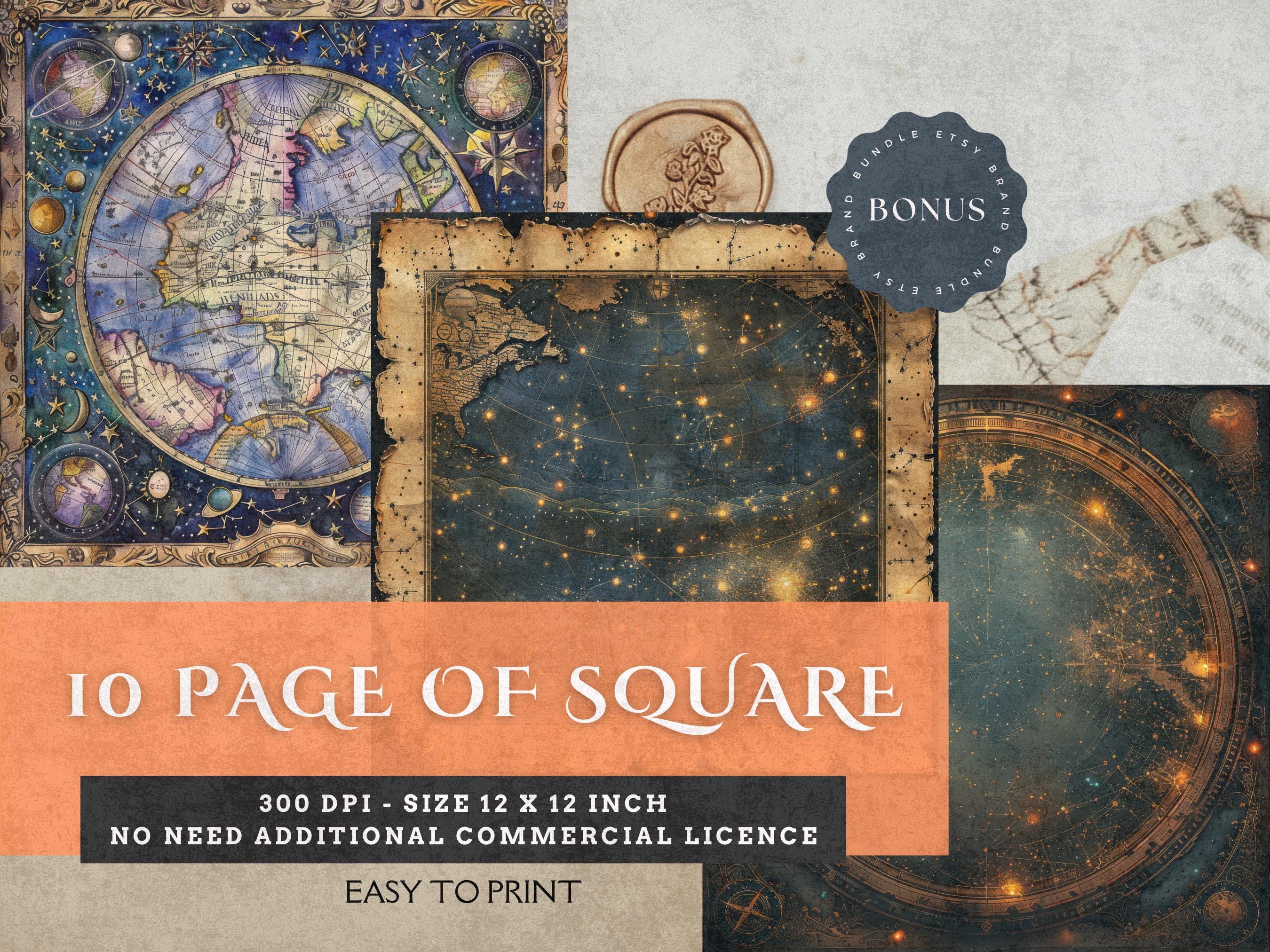 Celestial Maps Constellations Design Vintage Junk Journal Printable ...