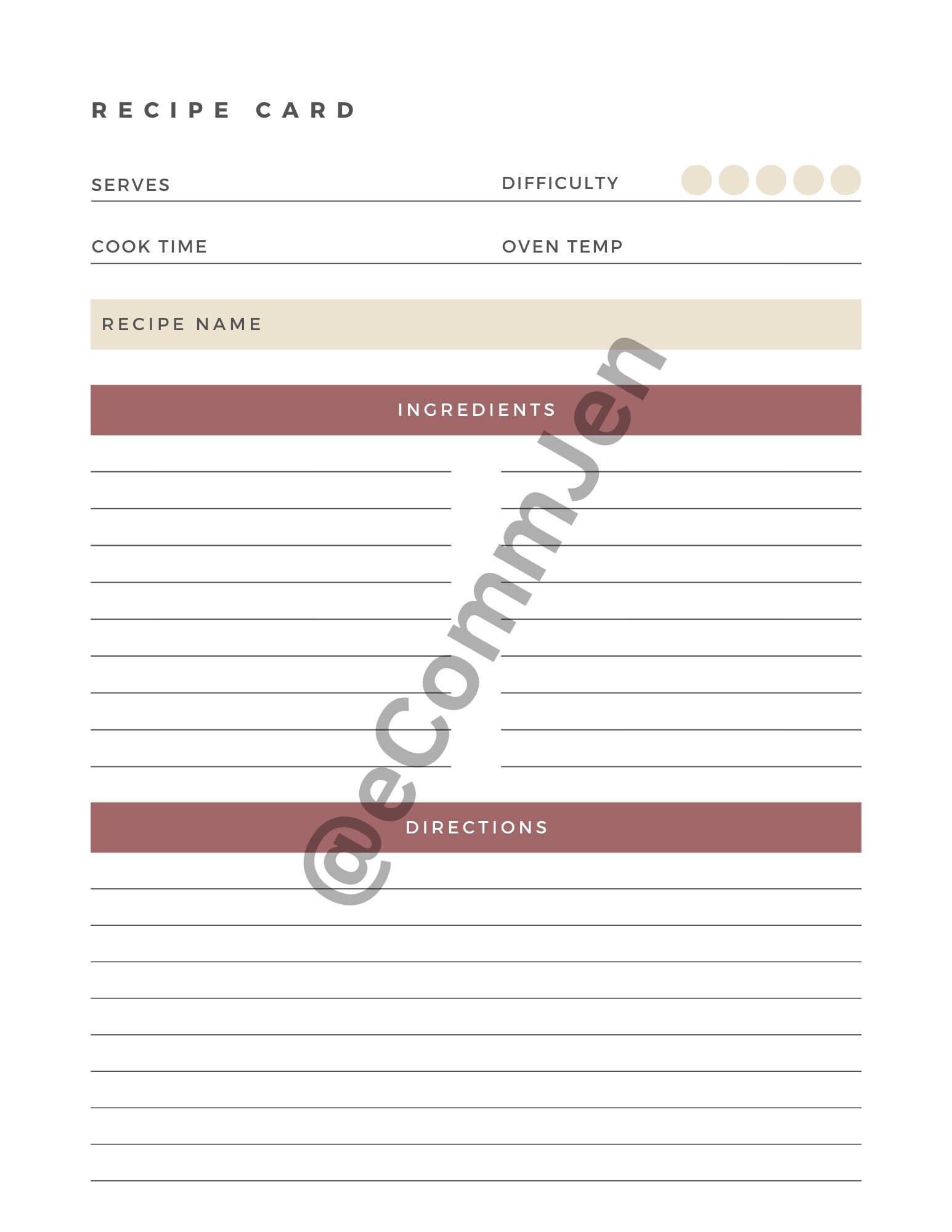 Printable Recipe Card Template - Create Your Own Recipe Book! - Etsy
