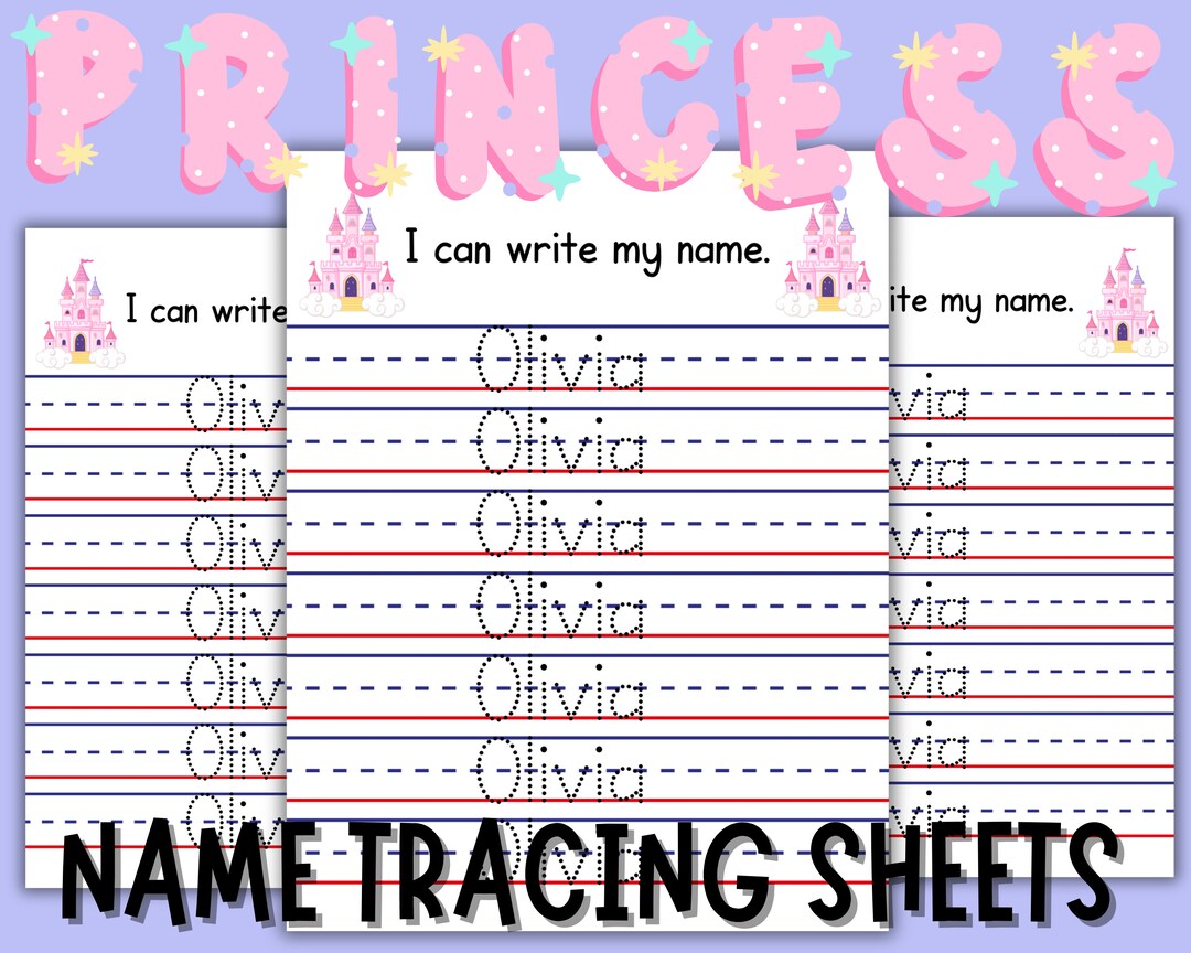 Princess Girl's Custom Name Tracing Sheets, Personalized Name Tracing ...