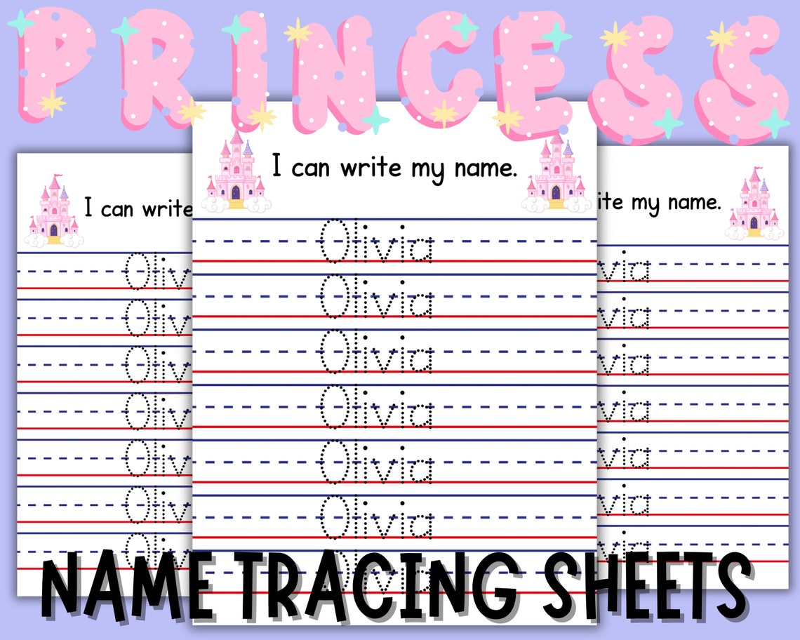 Princess Girl's Custom Name Tracing Sheets, Personalized Name Tracing ...