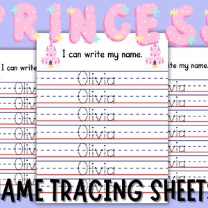 Princess Girl's Custom Name Tracing Sheets, Personalized Name Tracing ...