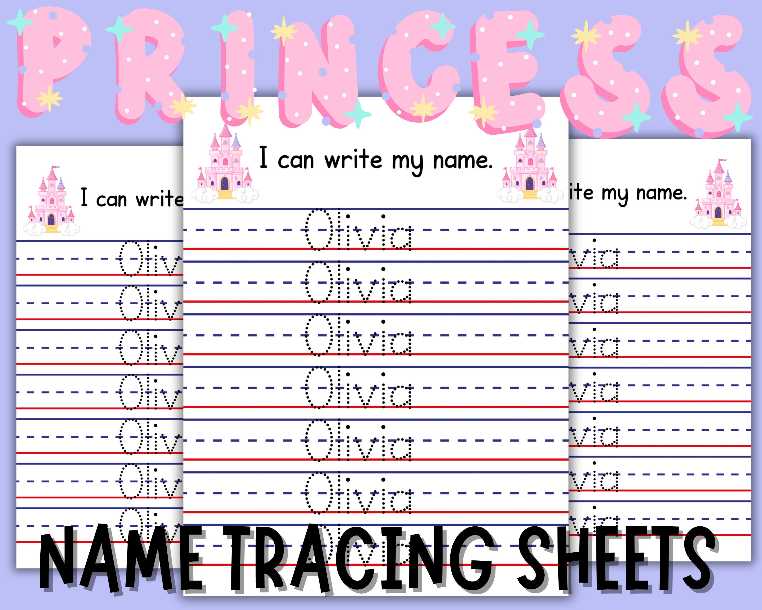 Princess Girl's Custom Name Tracing Sheets, Personalized Name Tracing ...