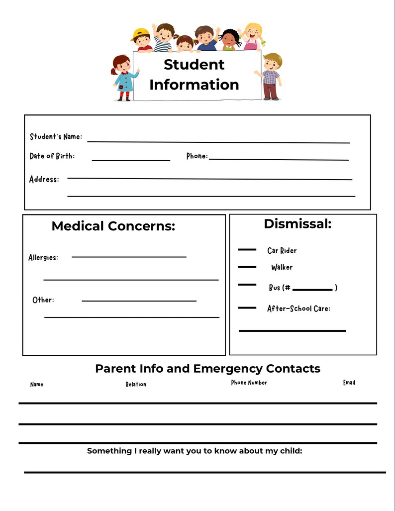 Student Information Sheet, Meet the Teacher Night, Parent Teacher ...