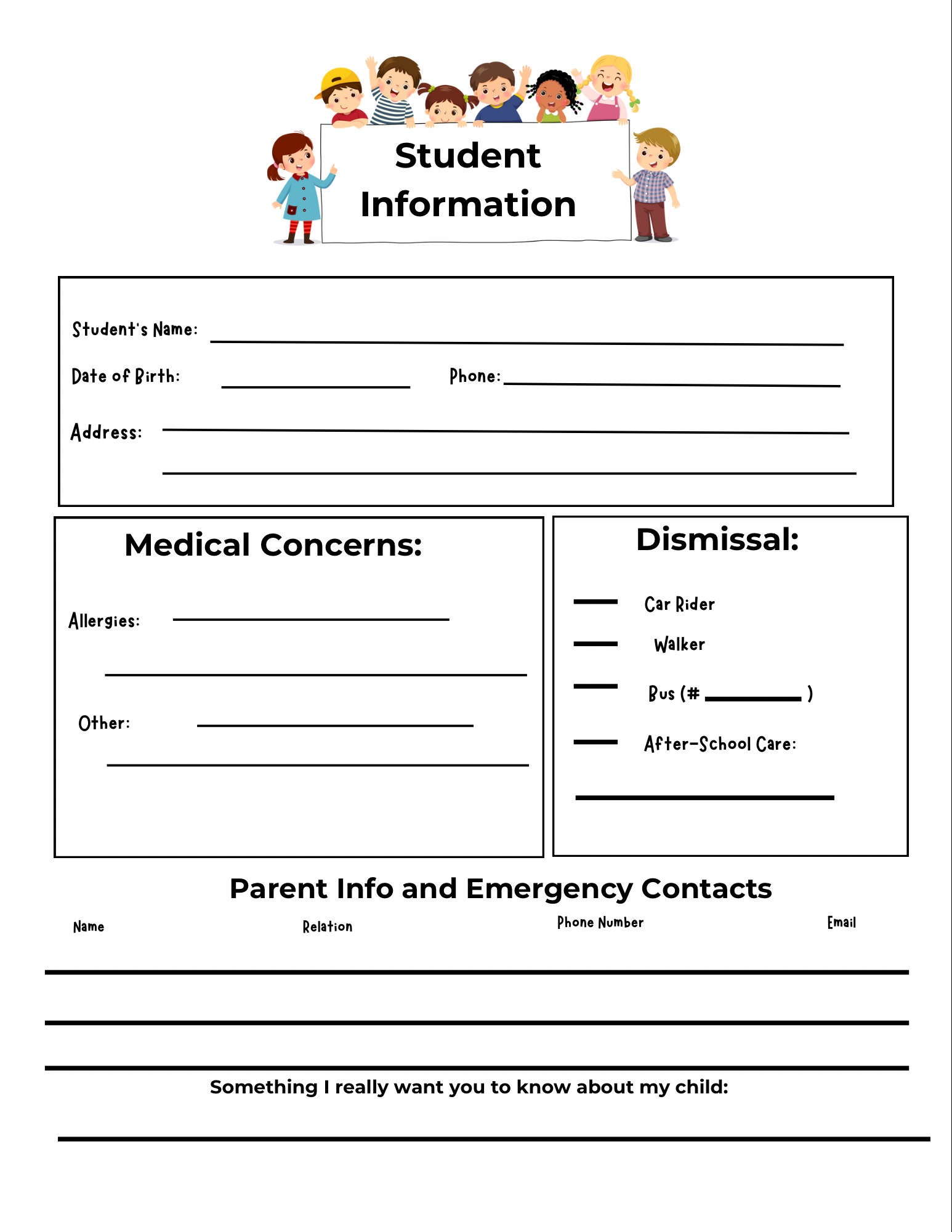 Student Information Sheet, Meet the Teacher Night, Parent Teacher ...