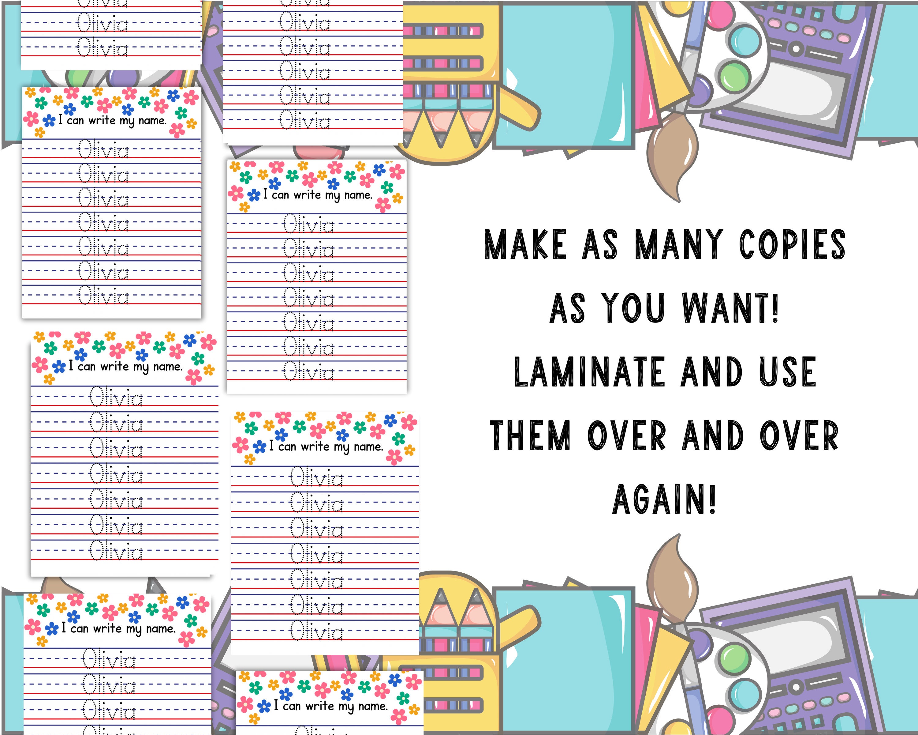 Flowers Girl's Custom Name Tracing Sheets, Personalized Name Tracing ...