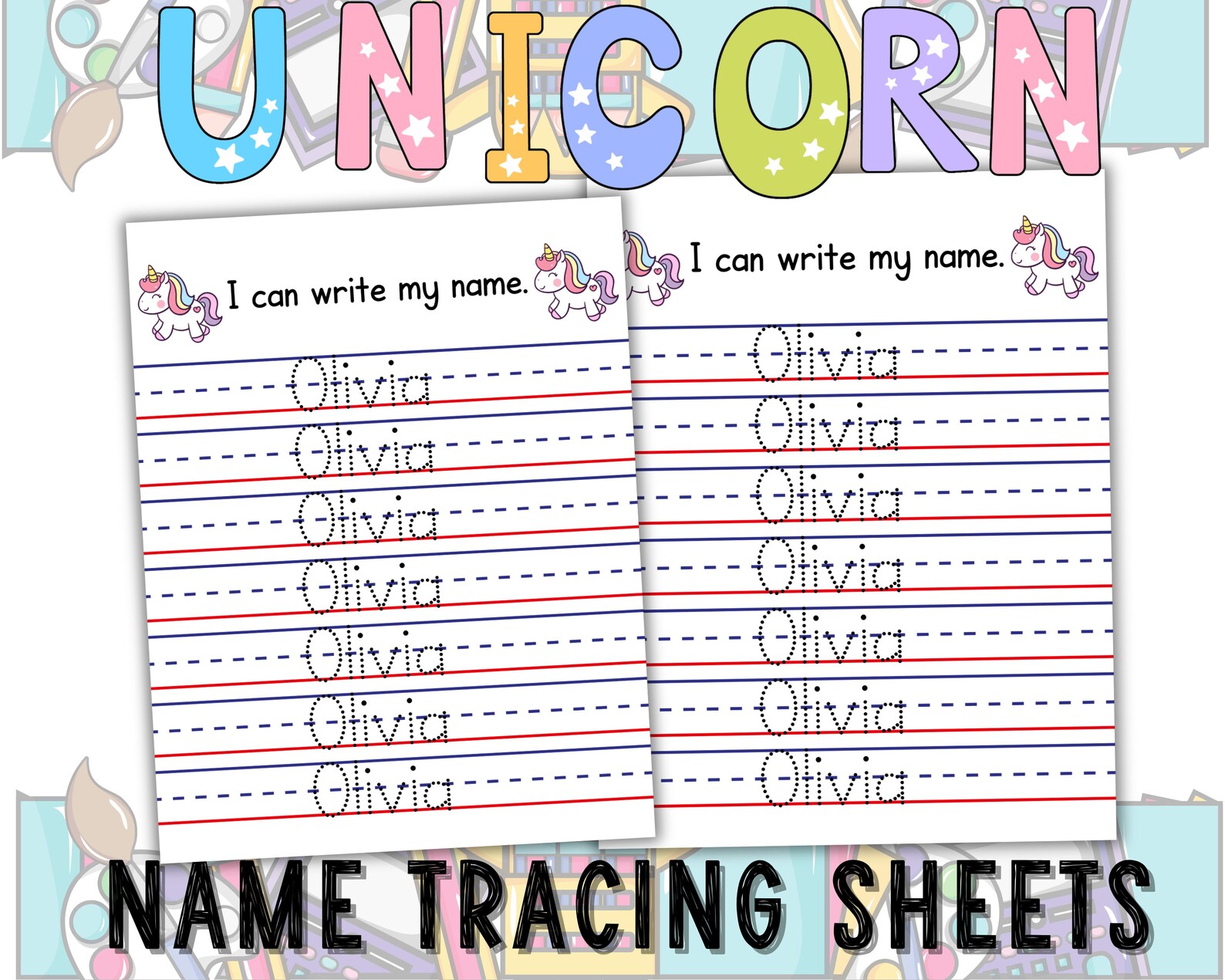 Unicorn Girl's Custom Name Tracing Sheets, Personalized Name Tracing ...