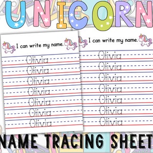 Unicorn Girl's Custom Name Tracing Sheets, Personalized Name Tracing ...