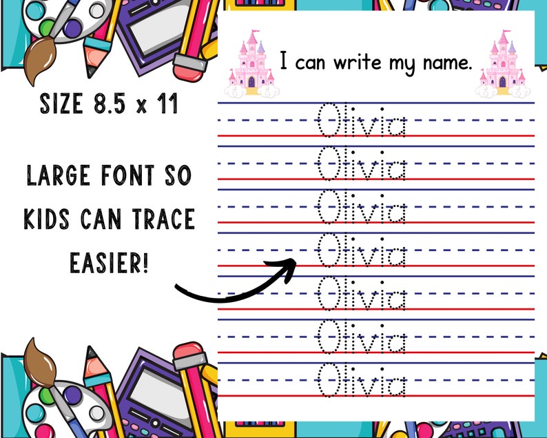 Princess Girl's Custom Name Tracing Sheets, Personalized Name Tracing ...
