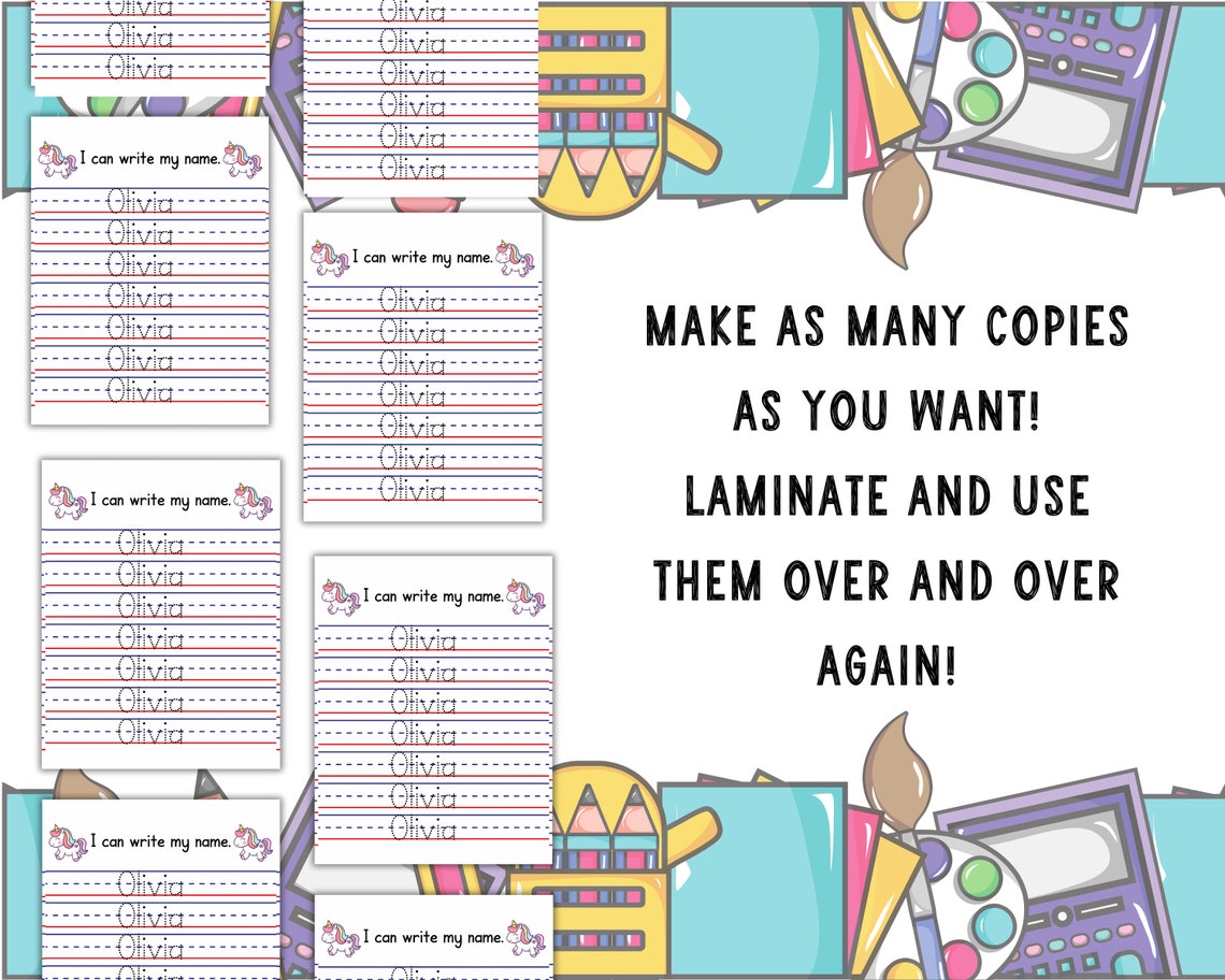 Unicorn Girl's Custom Name Tracing Sheets, Personalized Name Tracing ...