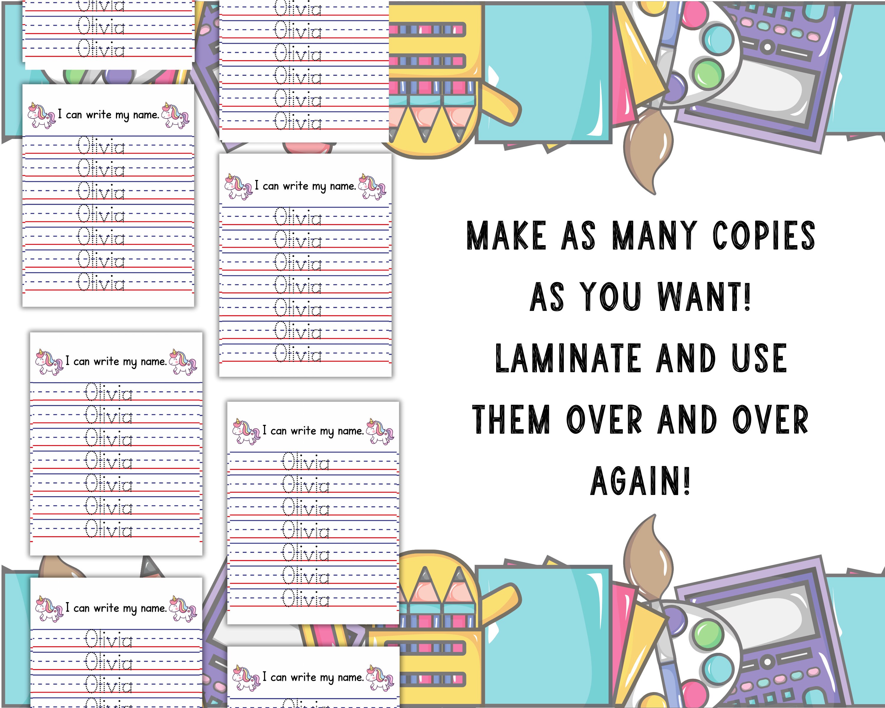 Unicorn Girl's Custom Name Tracing Sheets, Personalized Name Tracing ...