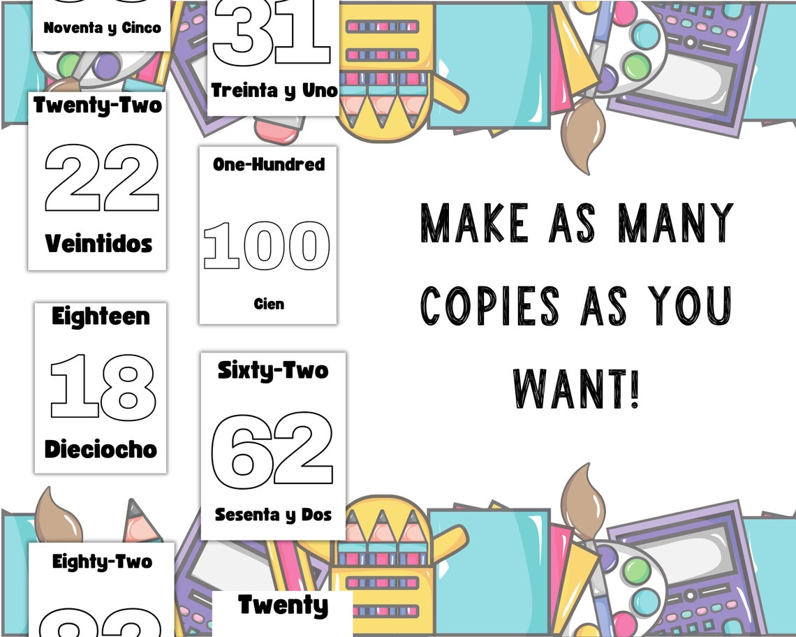 English-spanish Bilingual Numbers Bundle 1-100, Numbers Practice ...