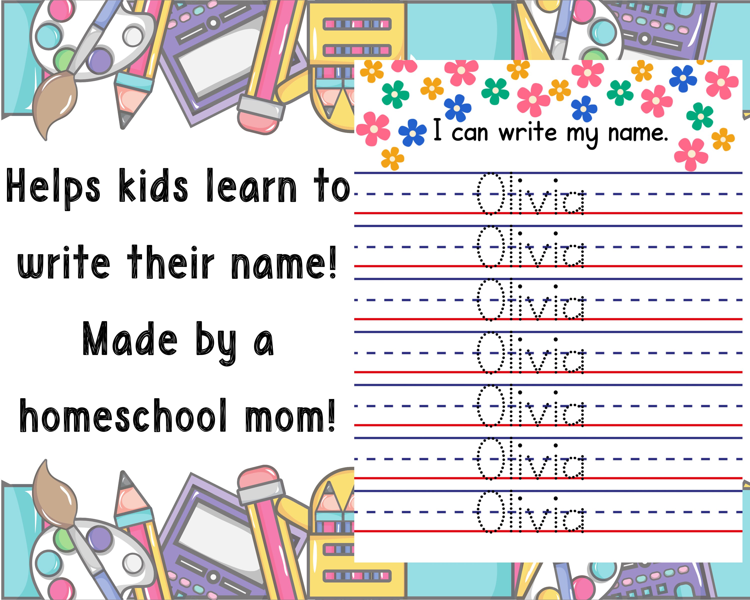 Flowers Girl's Custom Name Tracing Sheets, Personalized Name Tracing ...