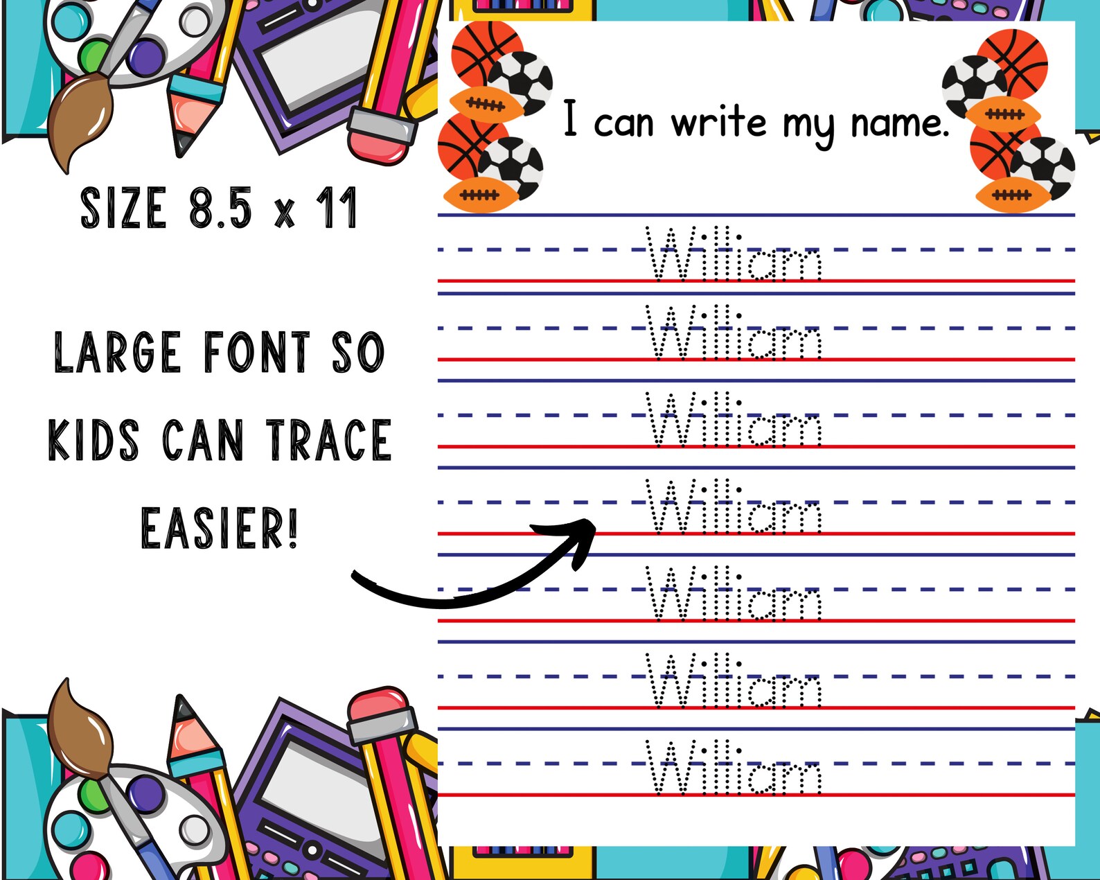 Sports Boy's Custom Name Tracing Sheets, Personalized Name Tracing ...