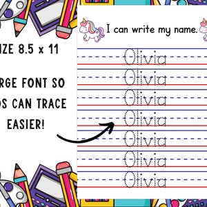 Unicorn Girl's Custom Name Tracing Sheets, Personalized Name Tracing ...