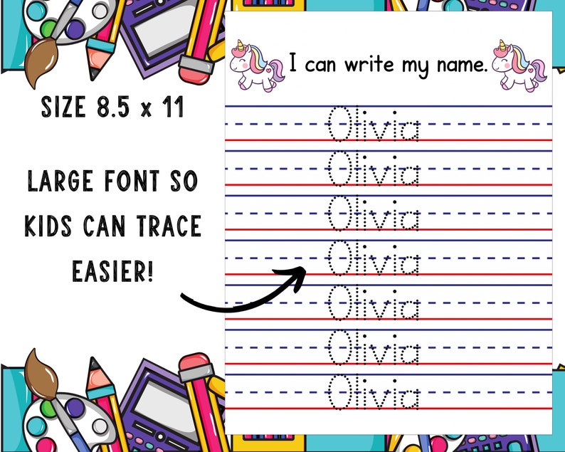 Unicorn Girl's Custom Name Tracing Sheets, Personalized Name Tracing ...