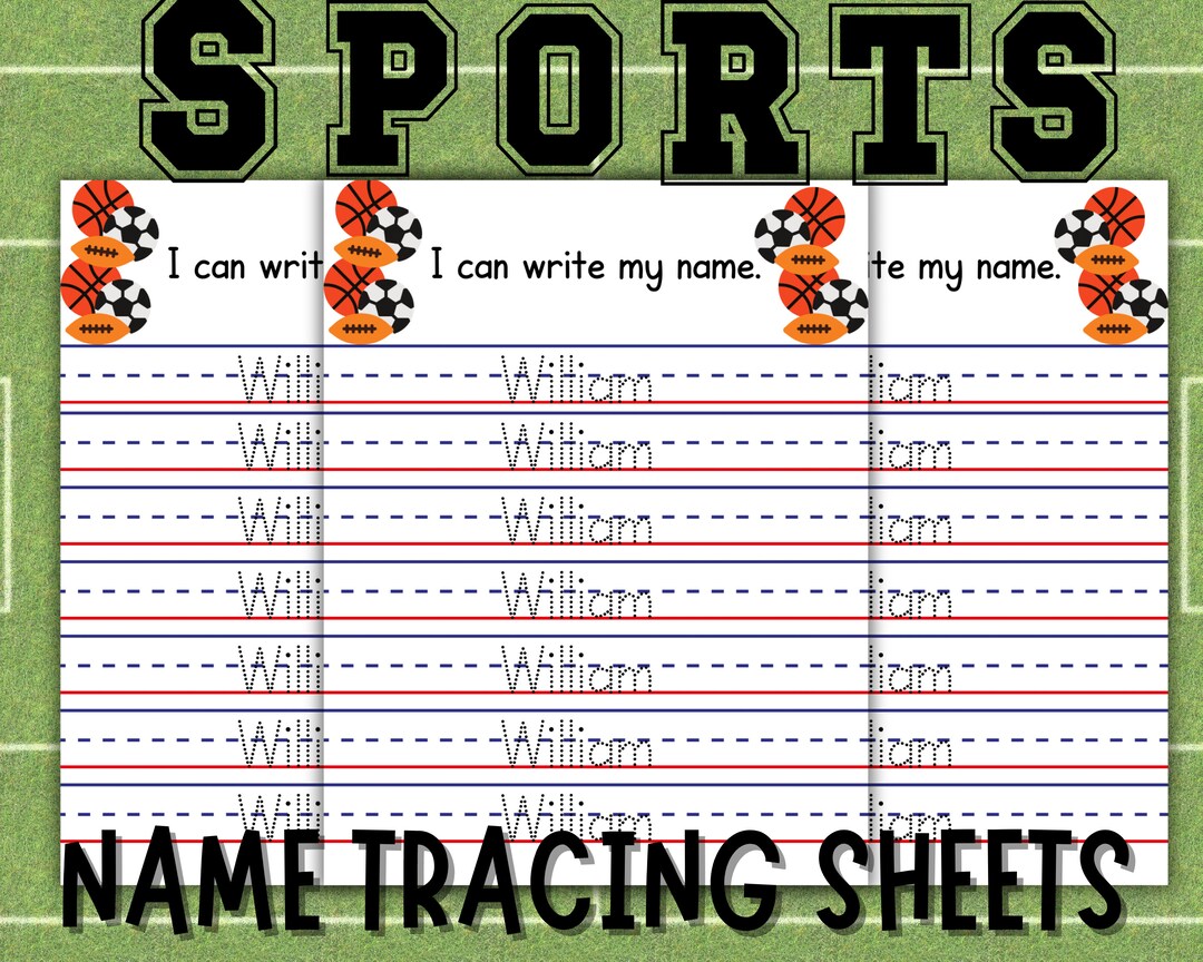 Sports Boy's Custom Name Tracing Sheets, Personalized Name Tracing ...