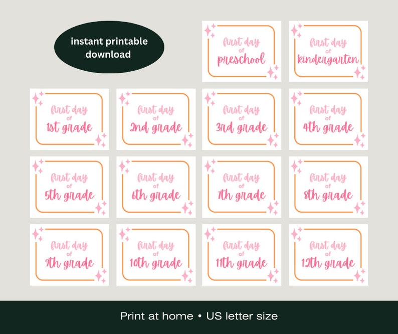 Printable First Day of School Signs All Grades Included Preschool ...
