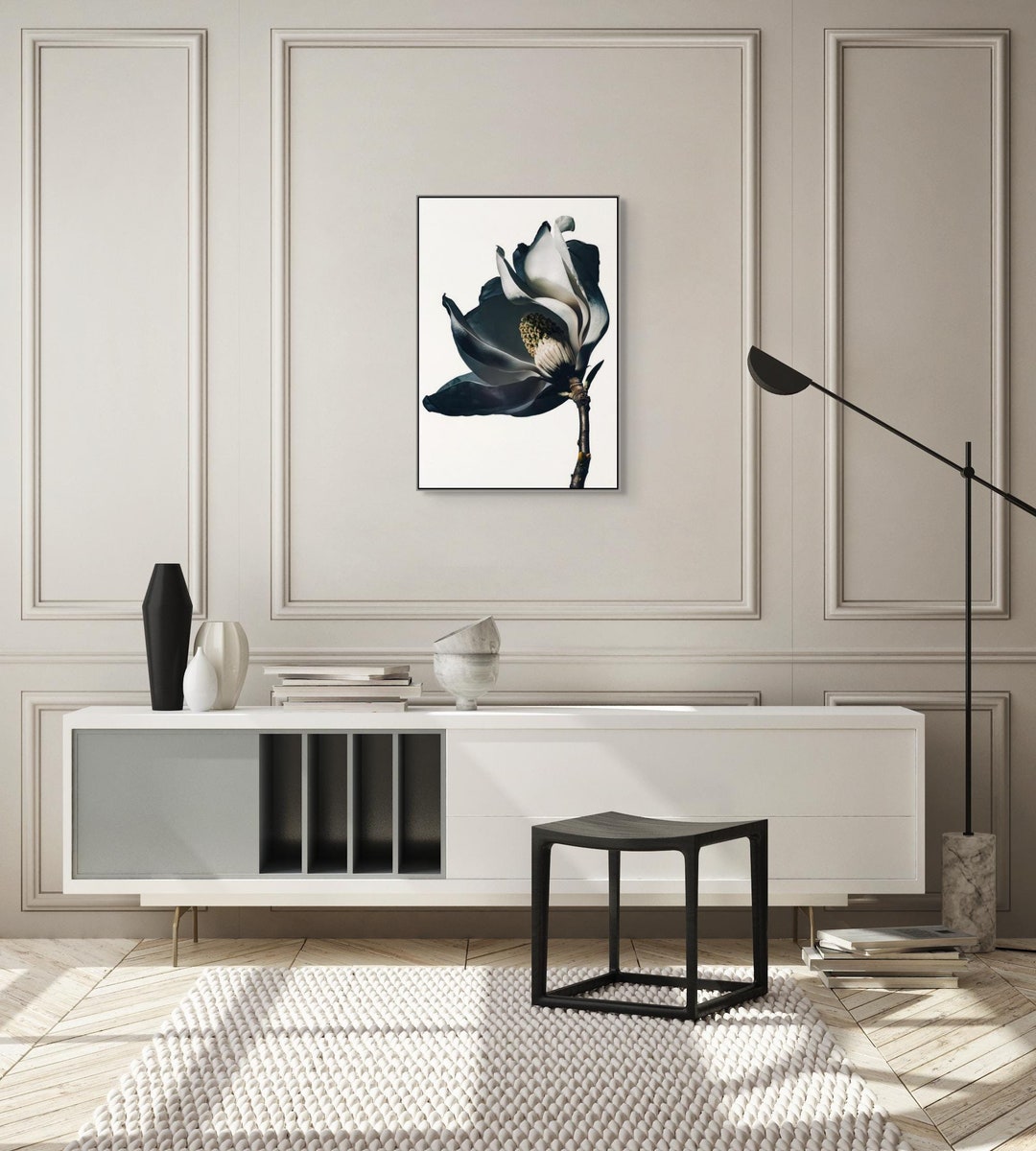 Black & White Flower Print Magnolia I by Sivan Roshianu Limited Edition ...