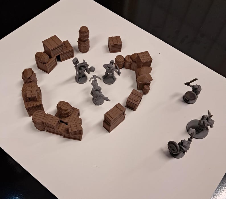 D&D 3D Printed Boxes, Crates, and Barrel Set. Environmental, Miniature ...