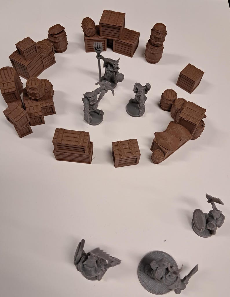 D&D 3D Printed Boxes, Crates, and Barrel Set. Environmental, Miniature ...
