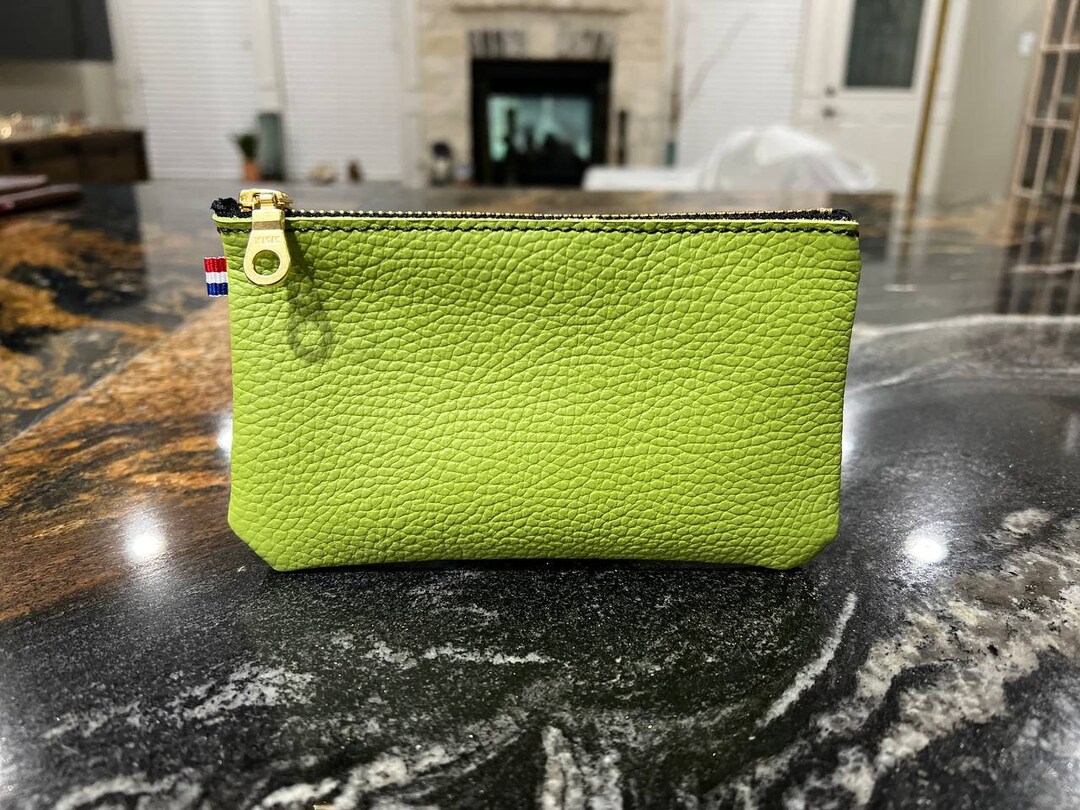 Green Zipper Pouch, Small Leather Zipper Bag, Leather Coin Purse, Small ...