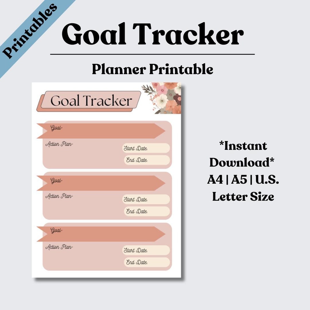 Goal Tracker Planner Page Printable Goal Planner Goal Organizer Page ...