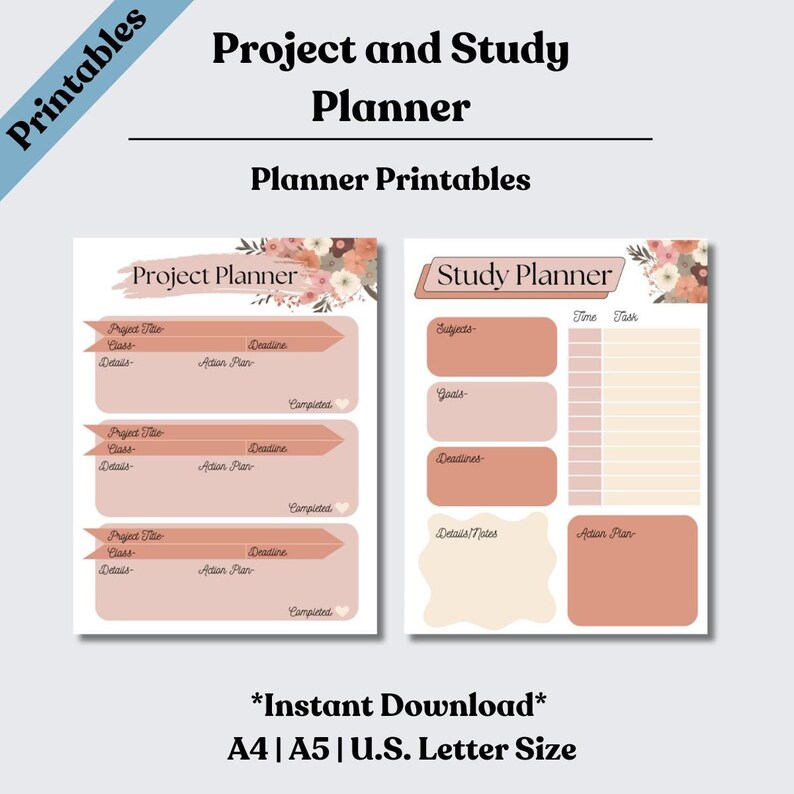 Project and Study Planner Printables Student Planner Academic Planner ...