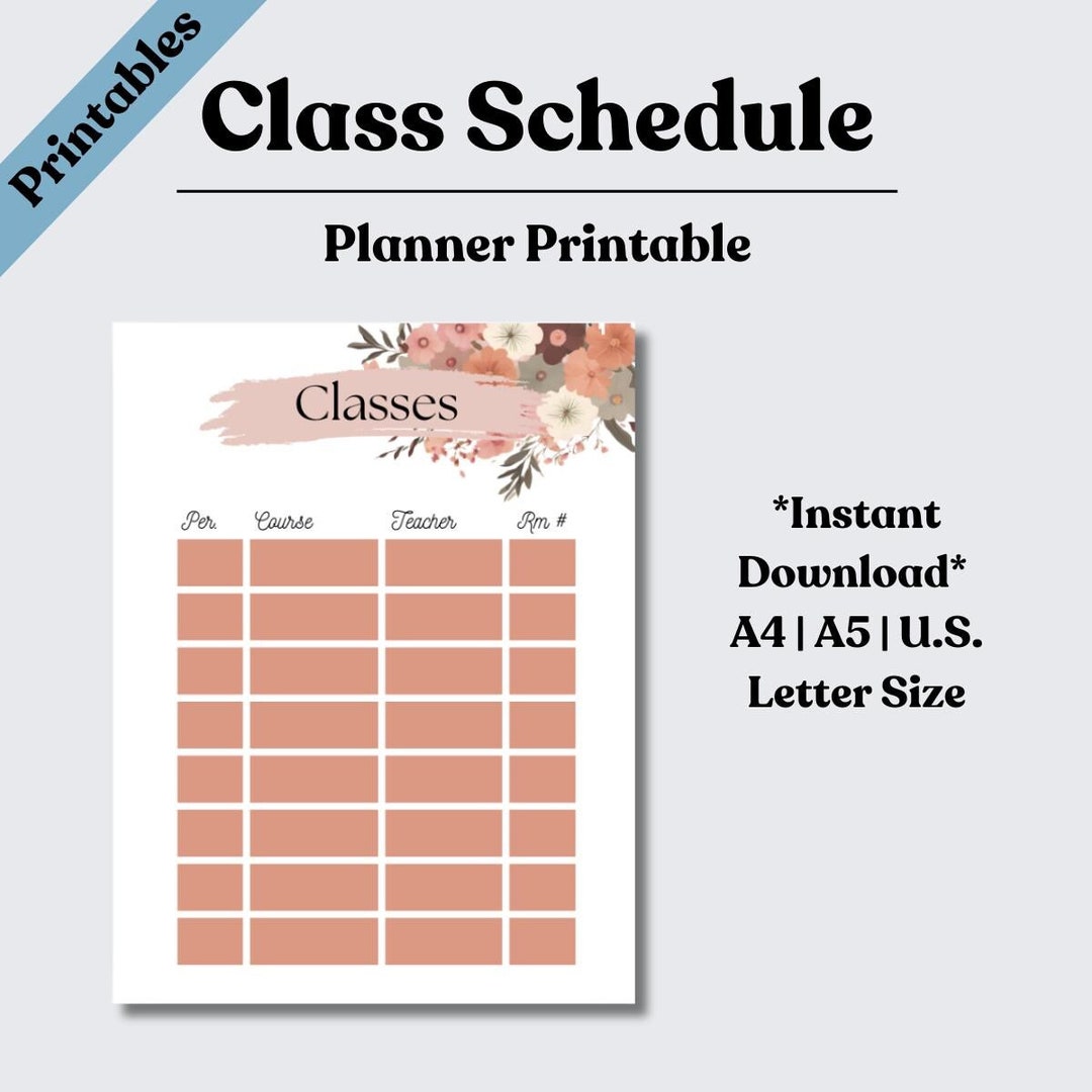 Class Schedule Planner Page Printable Class Periods Class Organizer ...