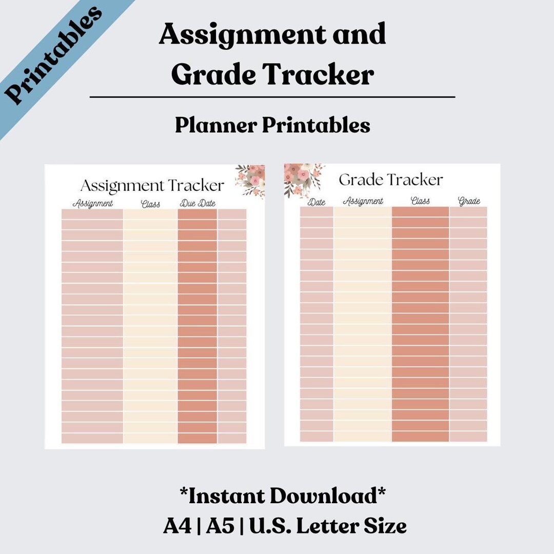 Assignment and Grade Tracker Printables Student Planner Academic ...