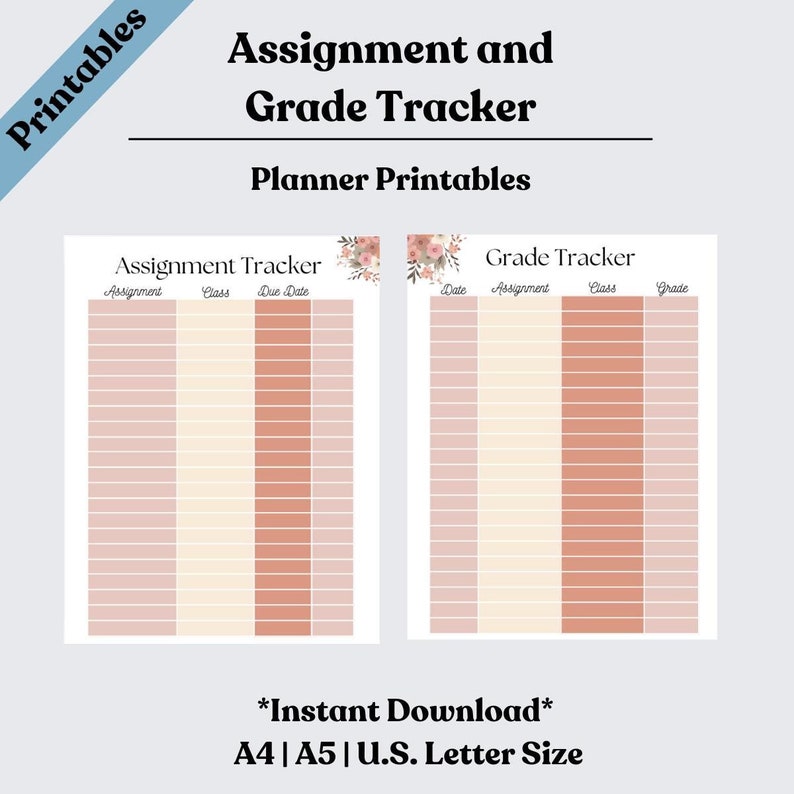 Assignment and Grade Tracker Printables Student Planner Academic ...