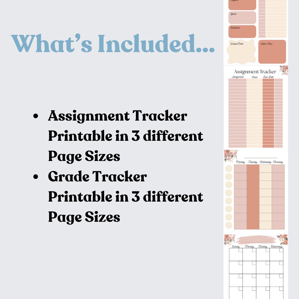 Assignment and Grade Tracker Printables Student Planner Academic ...