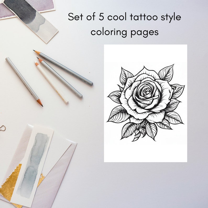 Tattoo Style Coloring Pages - 5 Pages - Etsy