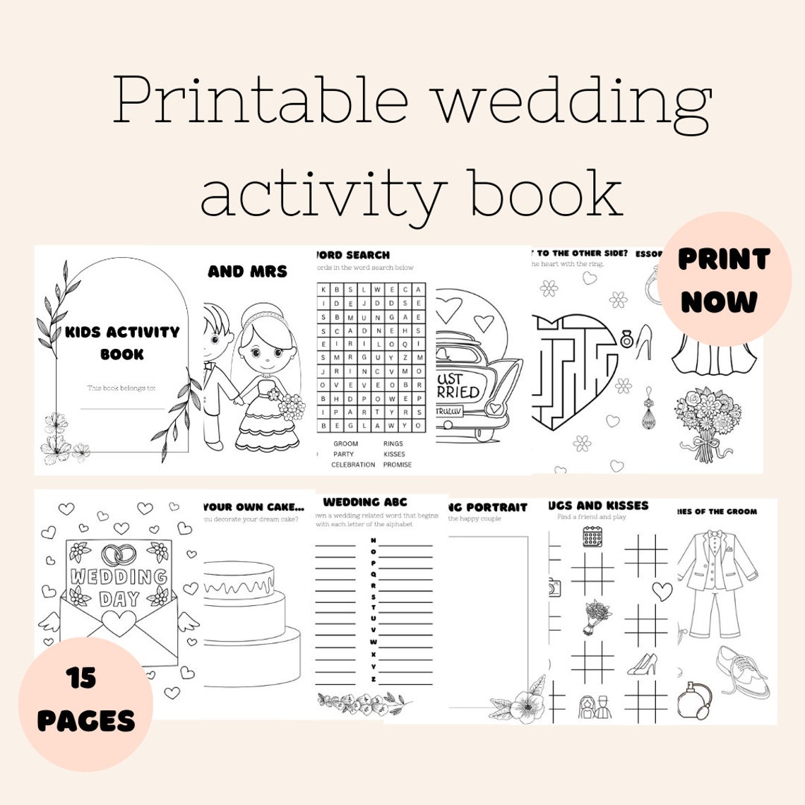 Printable Kids Wedding Activity Book - Etsy