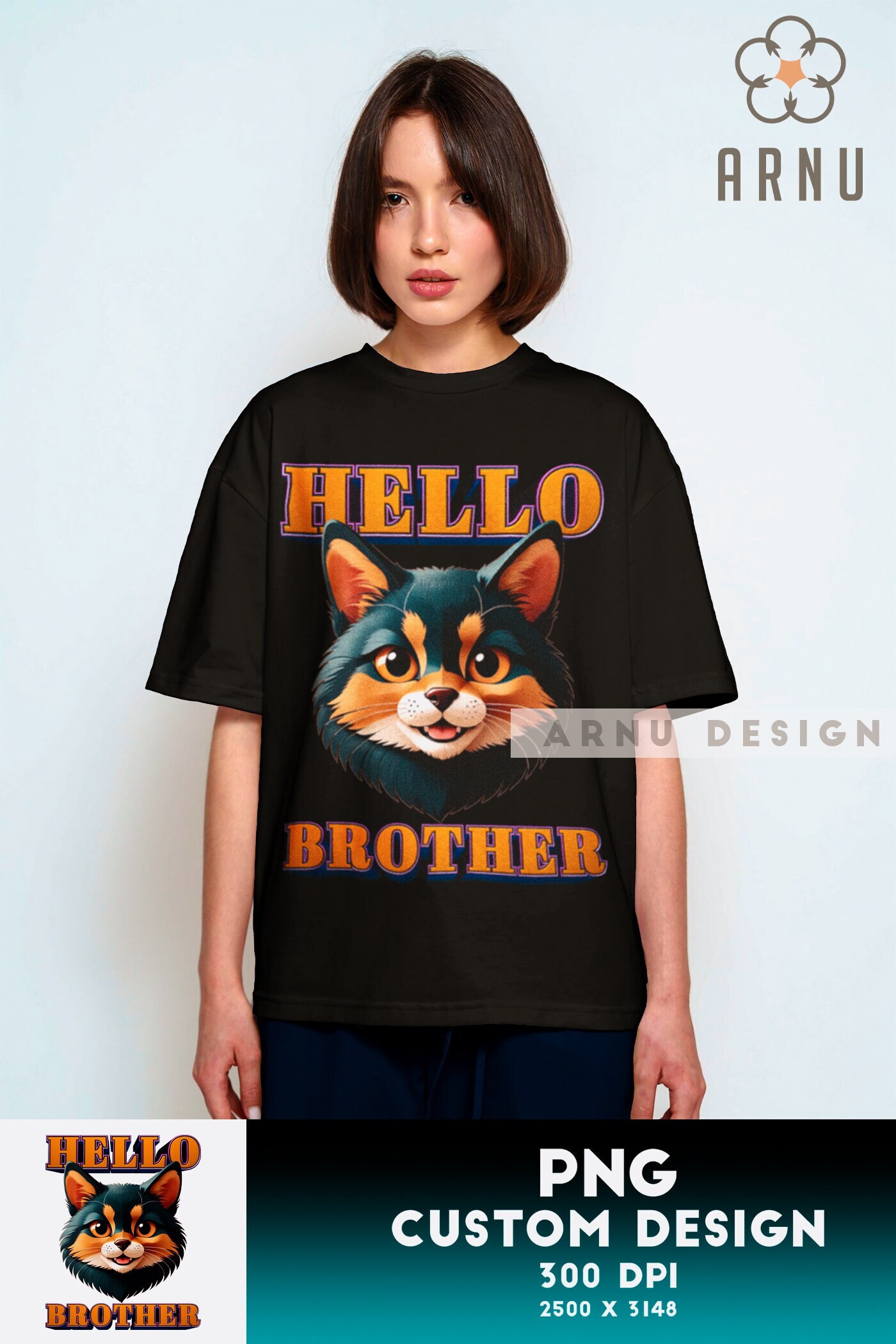 Hello Brother Cat Png Design, Digital File, Clip Art - Etsy