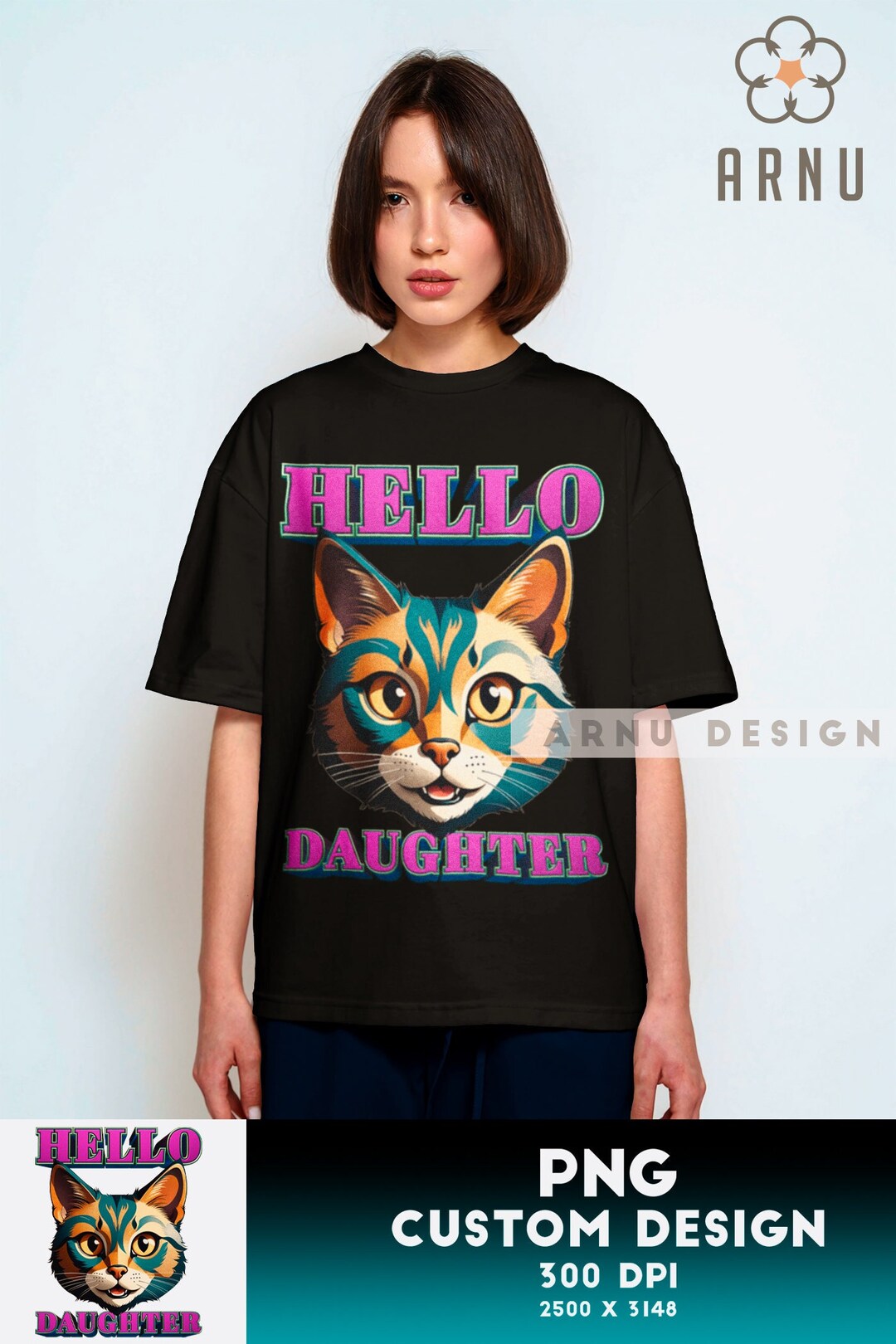 Hello Daughter Cat Png for Shirt, Png Download, Clip Art, Design - Etsy