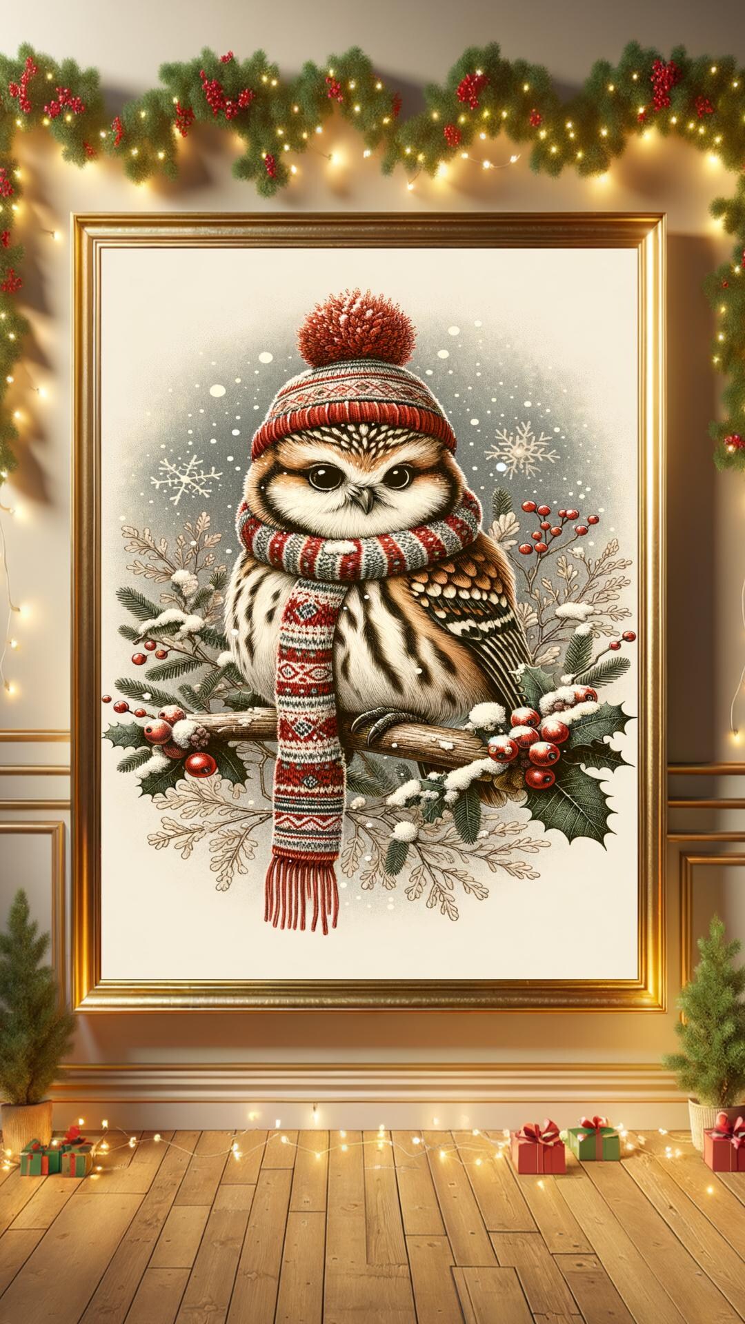 Cozy Winter Owl: Clip Art of an Owl in Hat and Scarf on a Snowy Branch ...