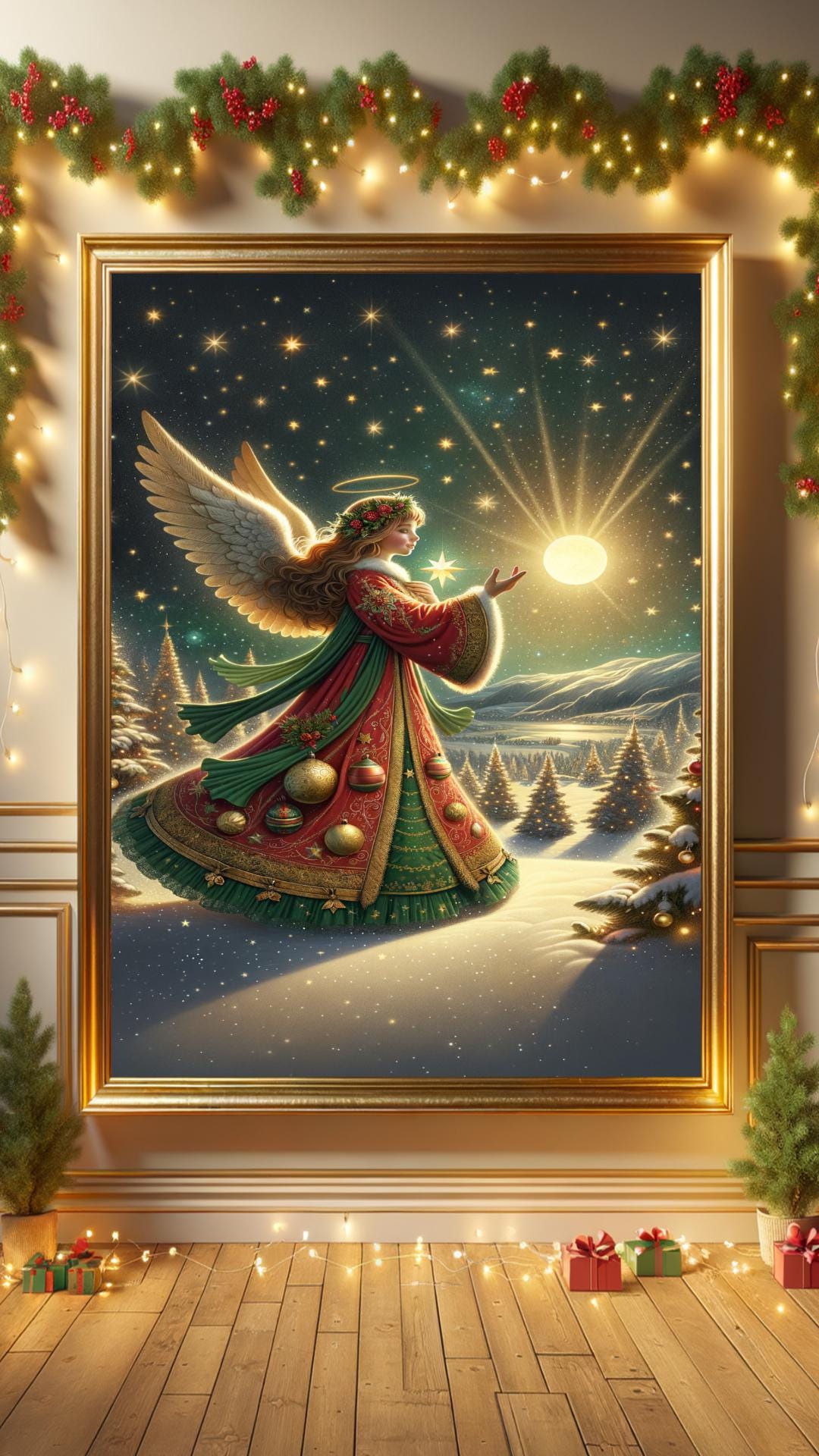 Angel Touching a Light in the Snow - Vintage-style Christmas Wall Art ...